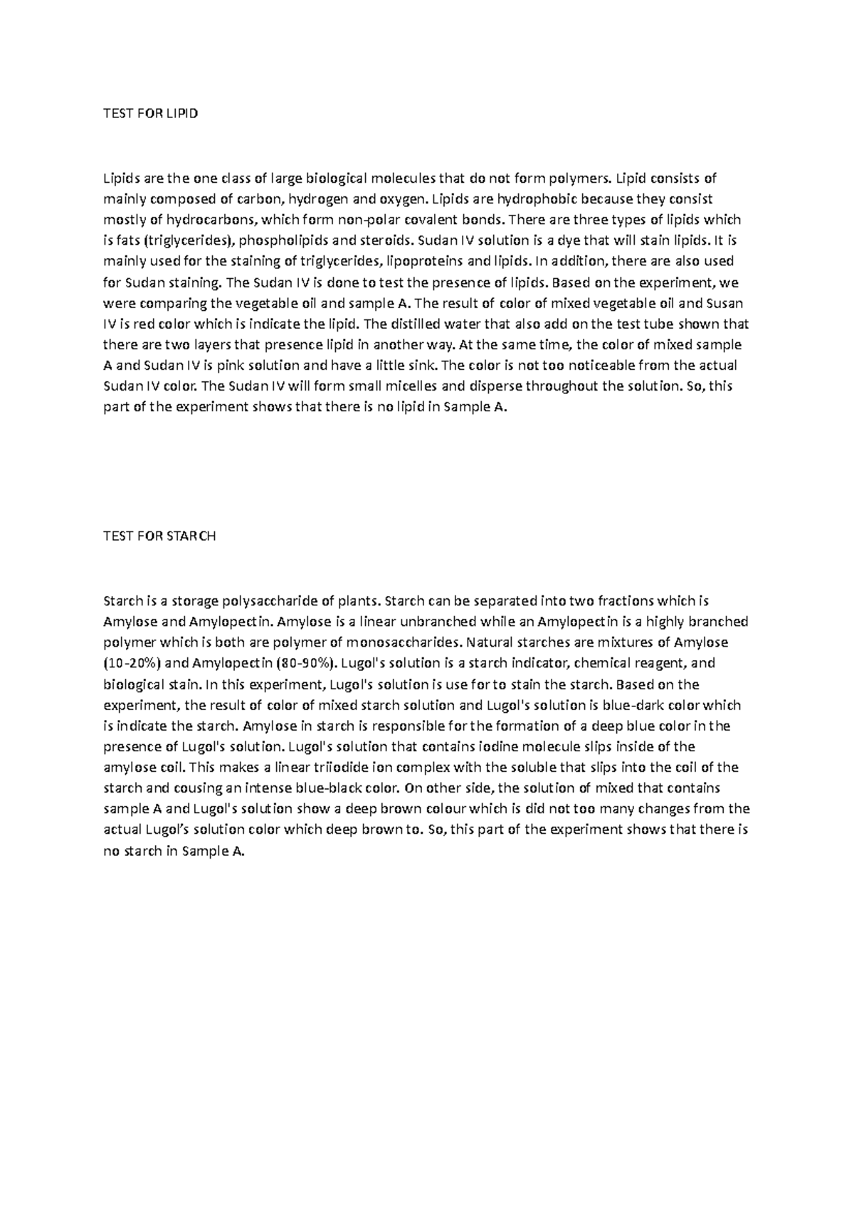 Bio report (1) abnag - TEST FOR LIPID Lipids are the one class of large ...