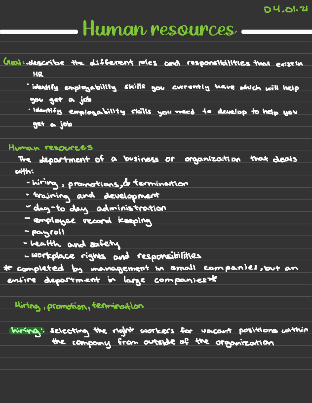 Human Resources - notes on HR - Human resources 04. Goal : . describe ...