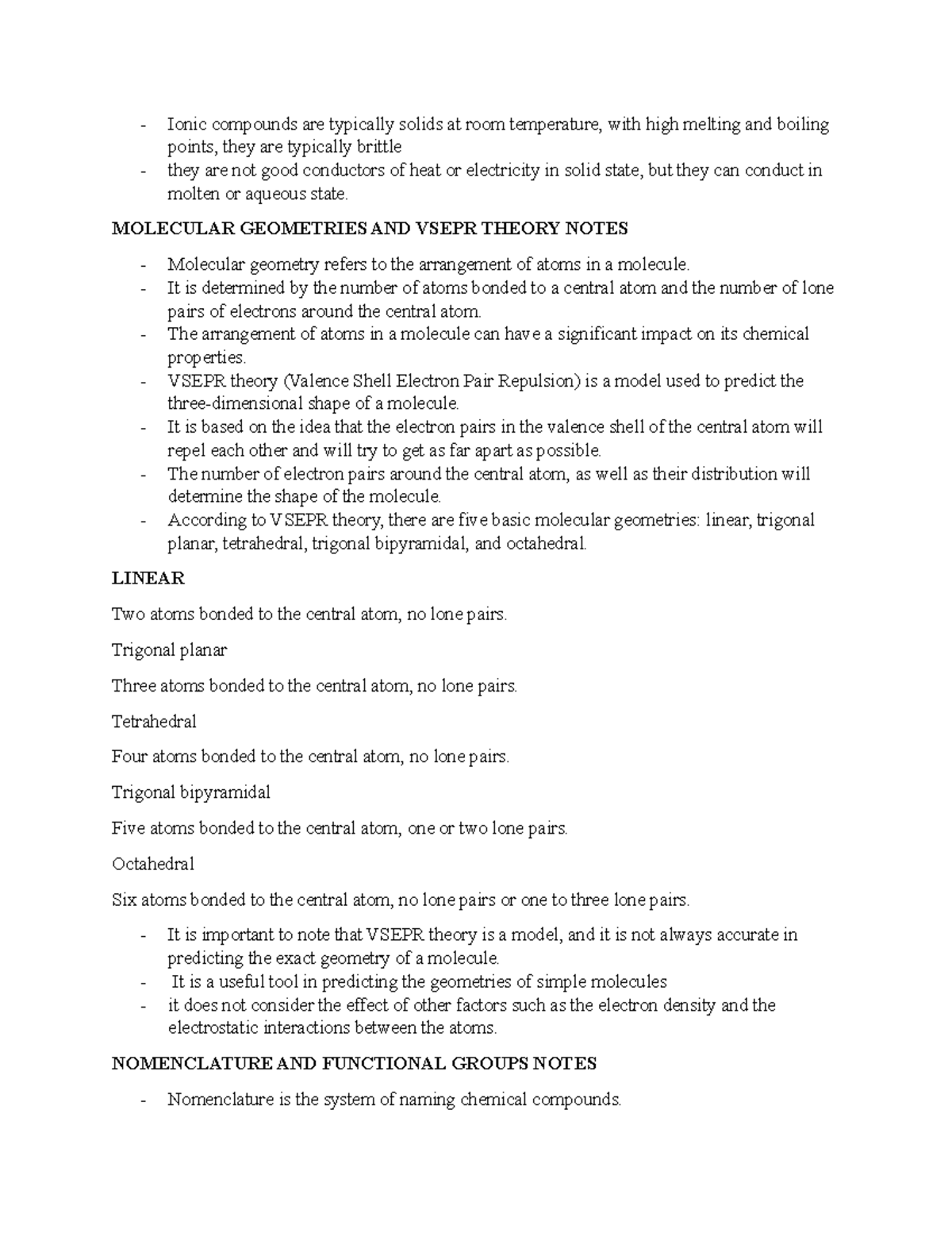 Chemistry Notes 3 - Ionic compounds are typically solids at room ...