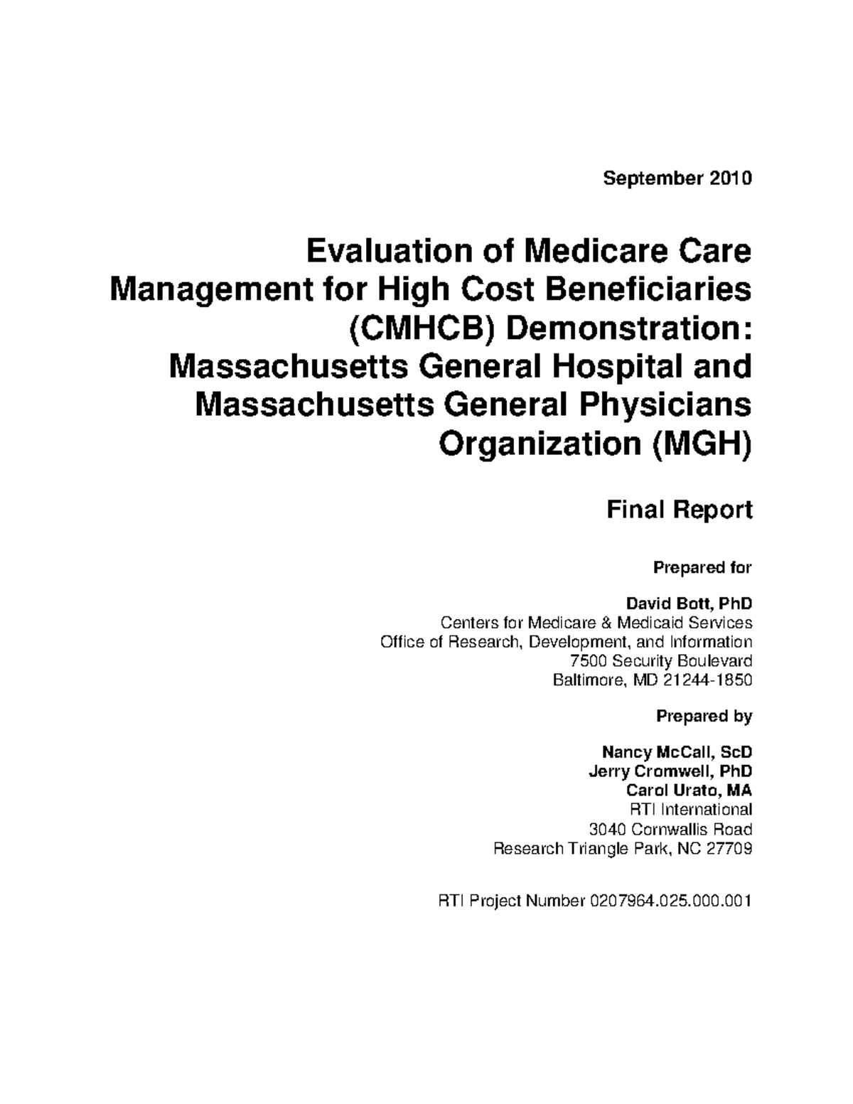Mc Call MGH Cmhcb Final 2010 - September 2010 Evaluation of Medicare ...
