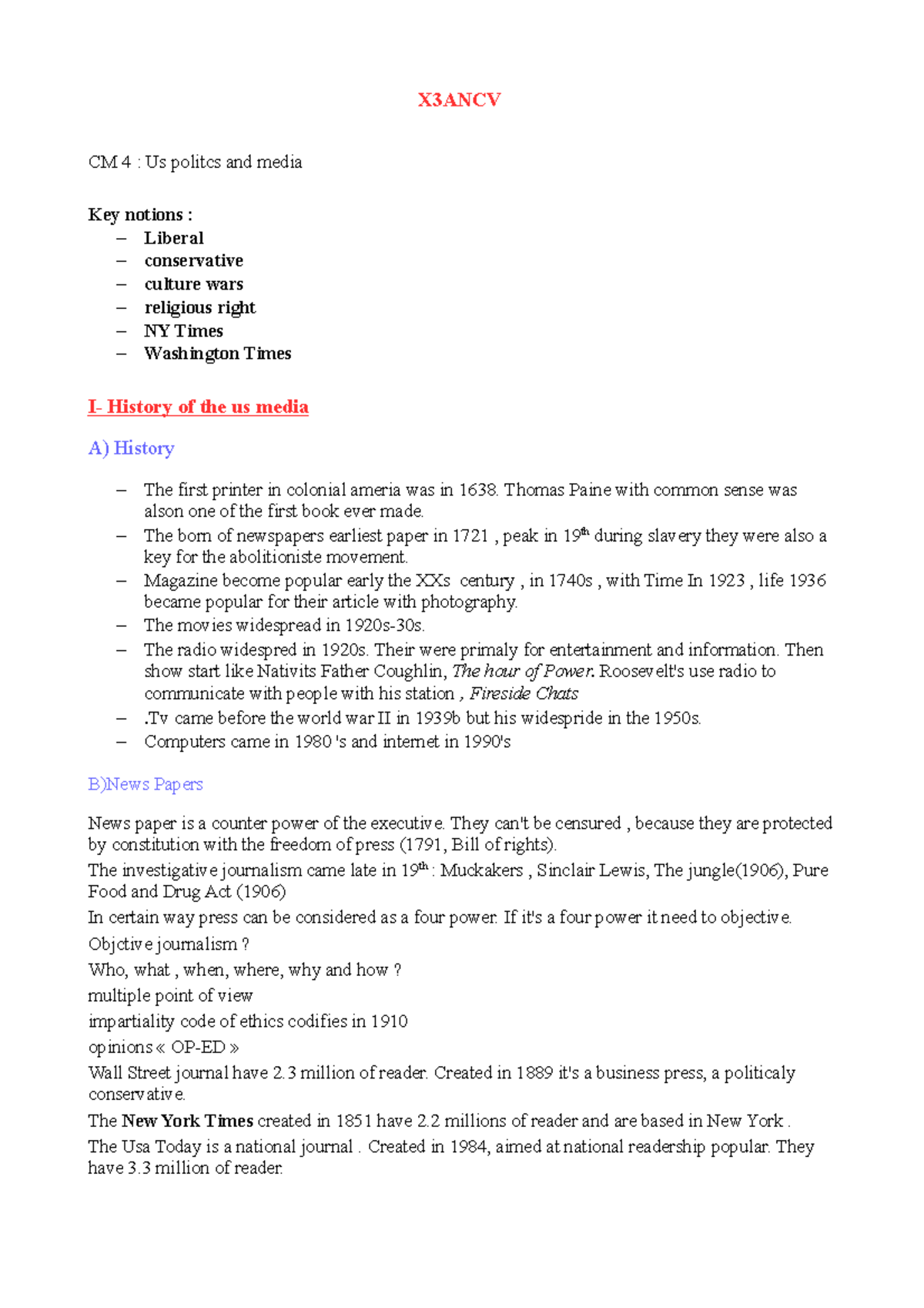 Lecture 4 : US politics and media - X3ANCV CM 4 : Us politcs and media ...