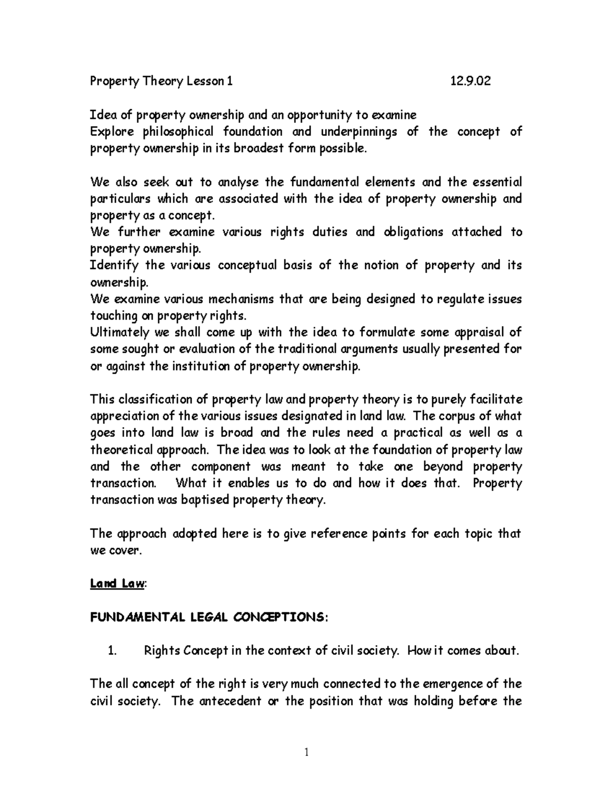 Property Theory-Lecture 1 - Property Theory Lesson 1 12. Idea of ...