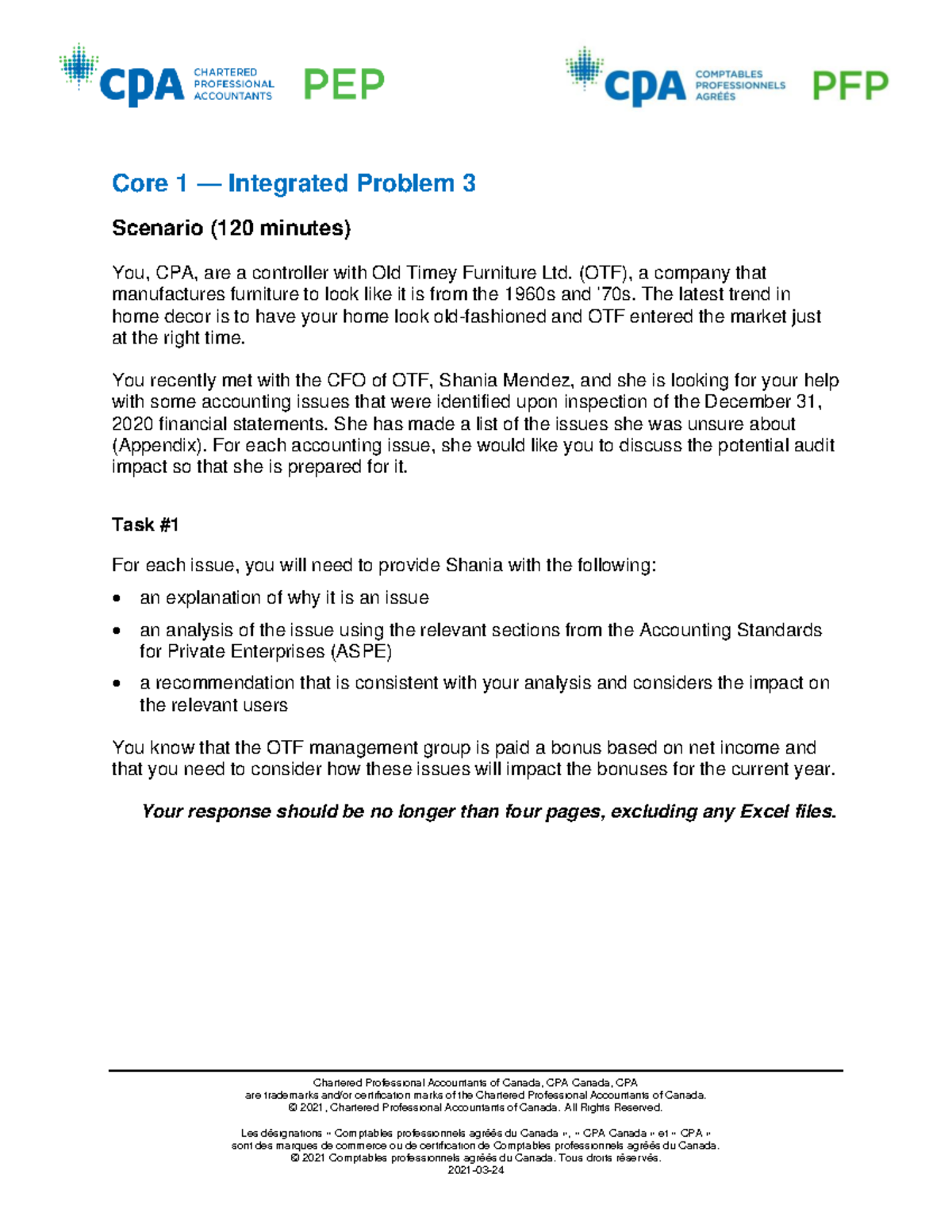 Core 1 - Integrated Problem 3 - Chartered Professional Accountants of ...