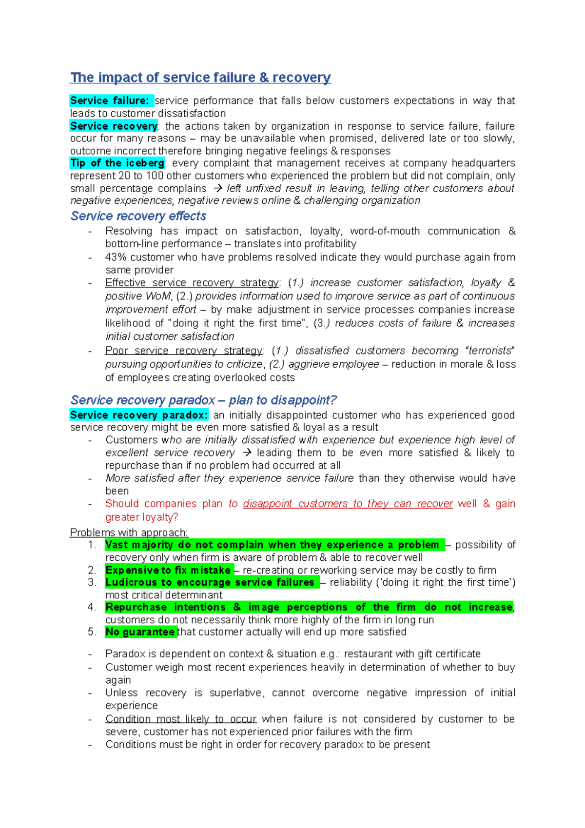 The impact of service failure - ) increase customer satisfaction ...