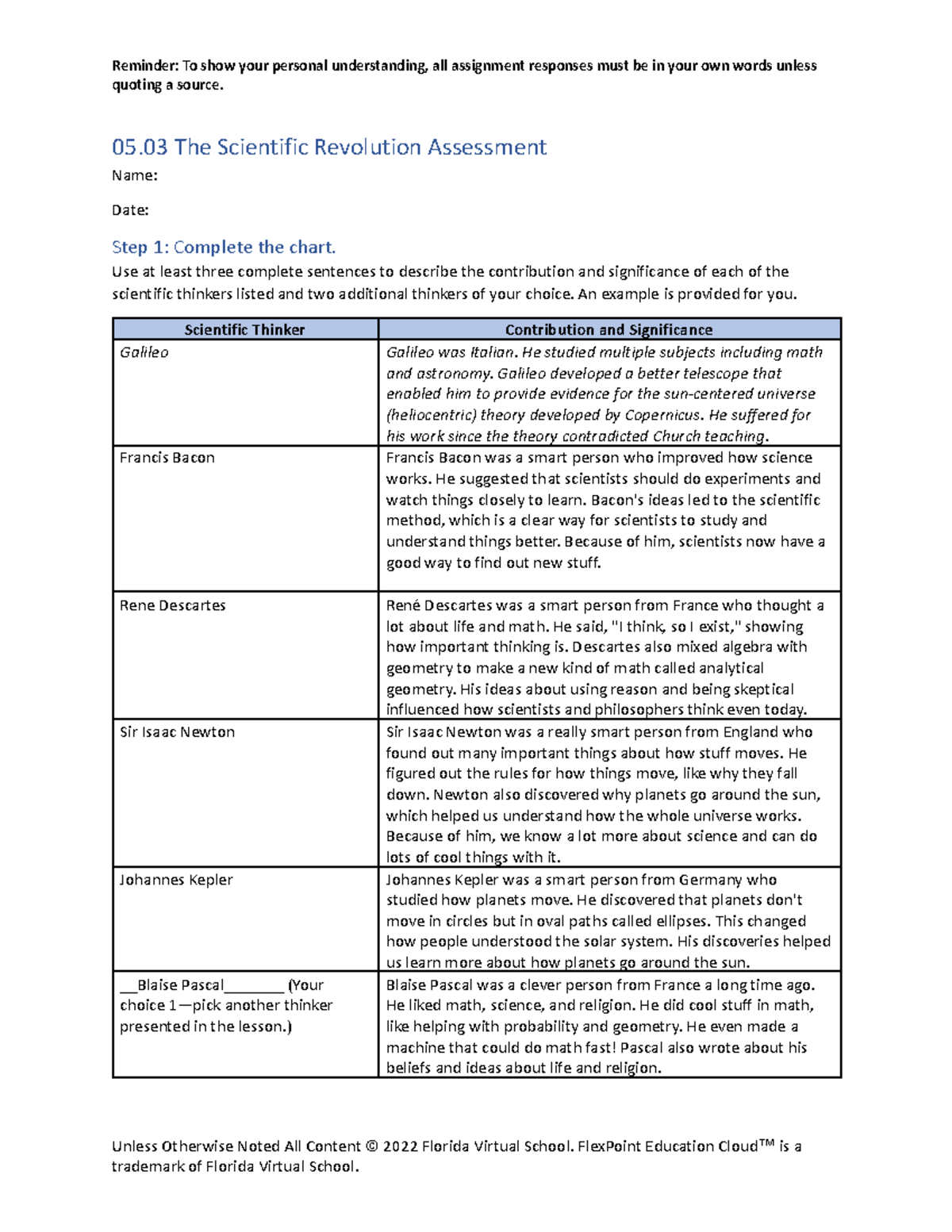 The scientific revolution wh yourname - Reminder: To show your personal ...