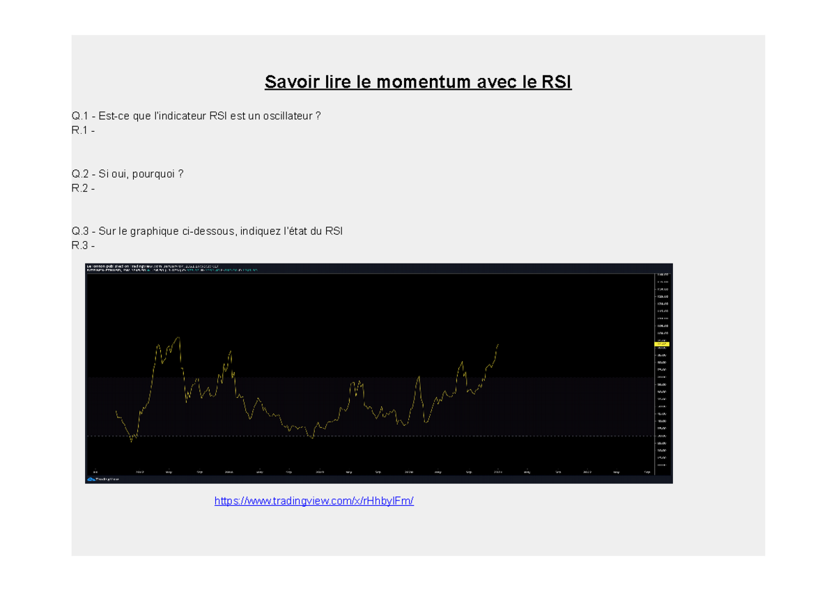 Exercices RSI numéro 1 - Savoir lire le momentum avec le RSI Q - Est-ce que l’indicateur RSI est ...