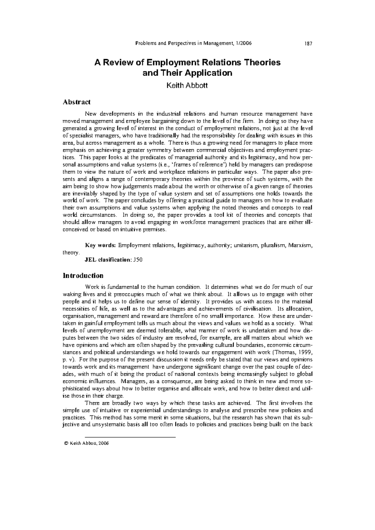 A Review of Employment Relations Theories and Thei - A Review of ...