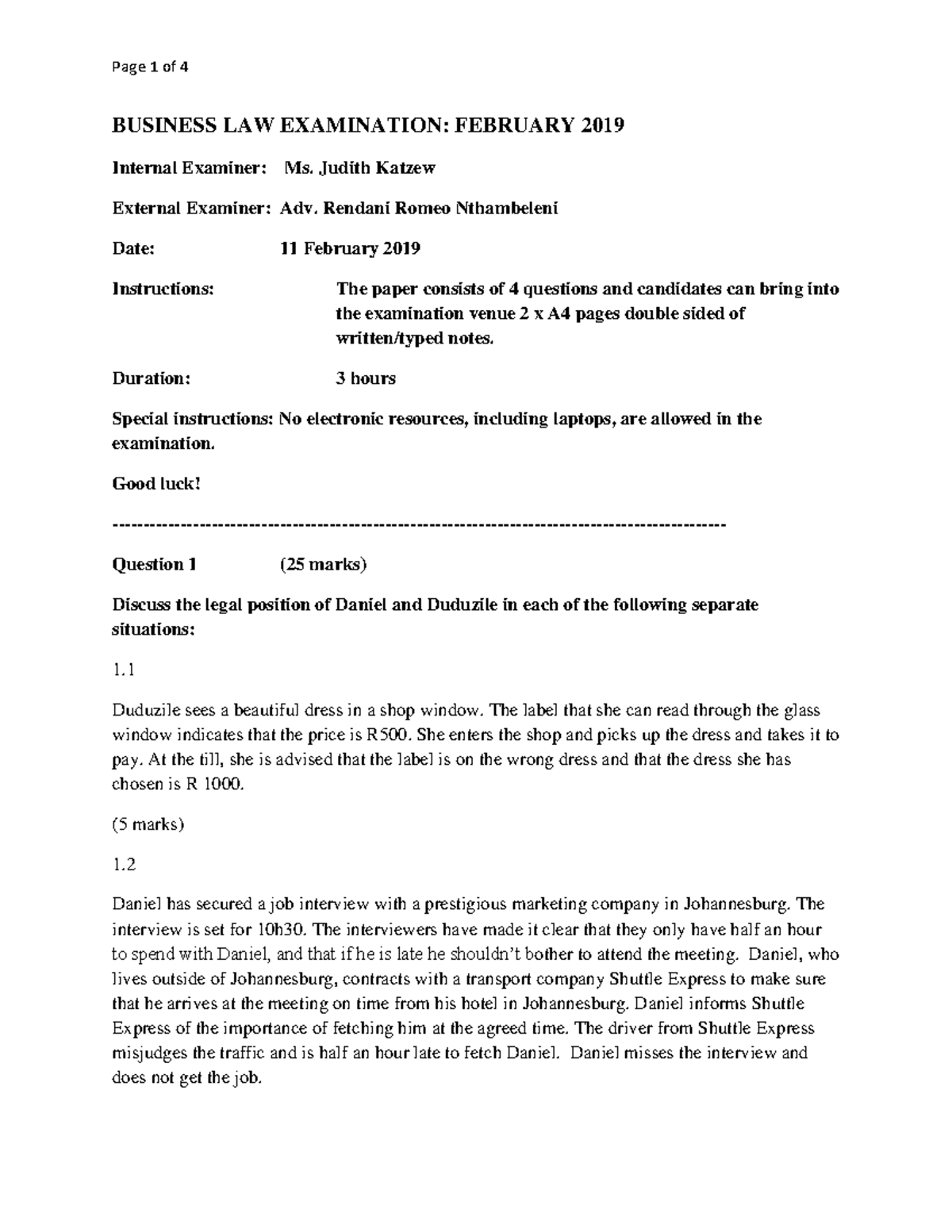 Business LAW Examination 2019 .docx Past exam paper 2019 (1) - BUSINESS ...