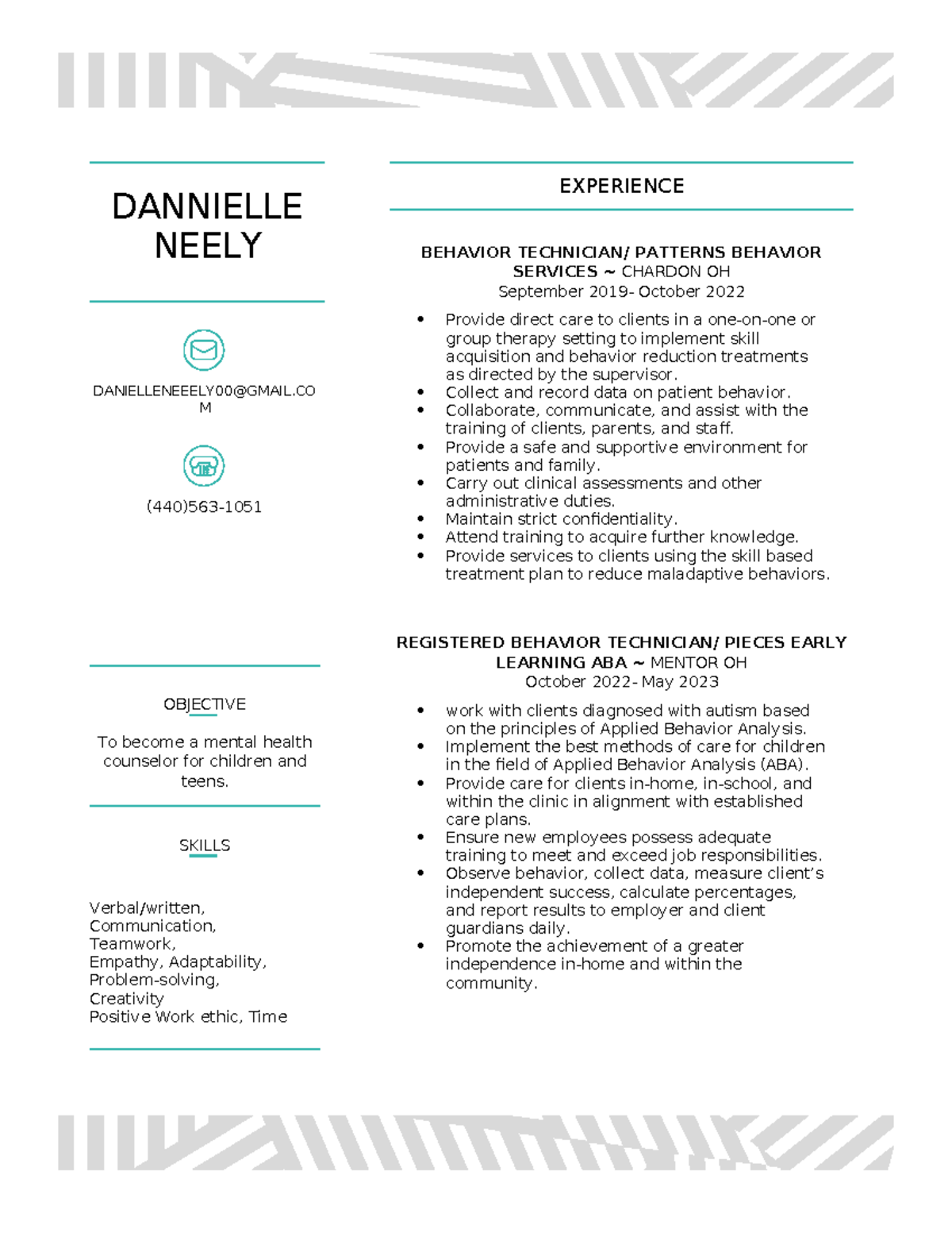 Resume 2023 - Quick assignment for the class received an A - DANNIELLE ...