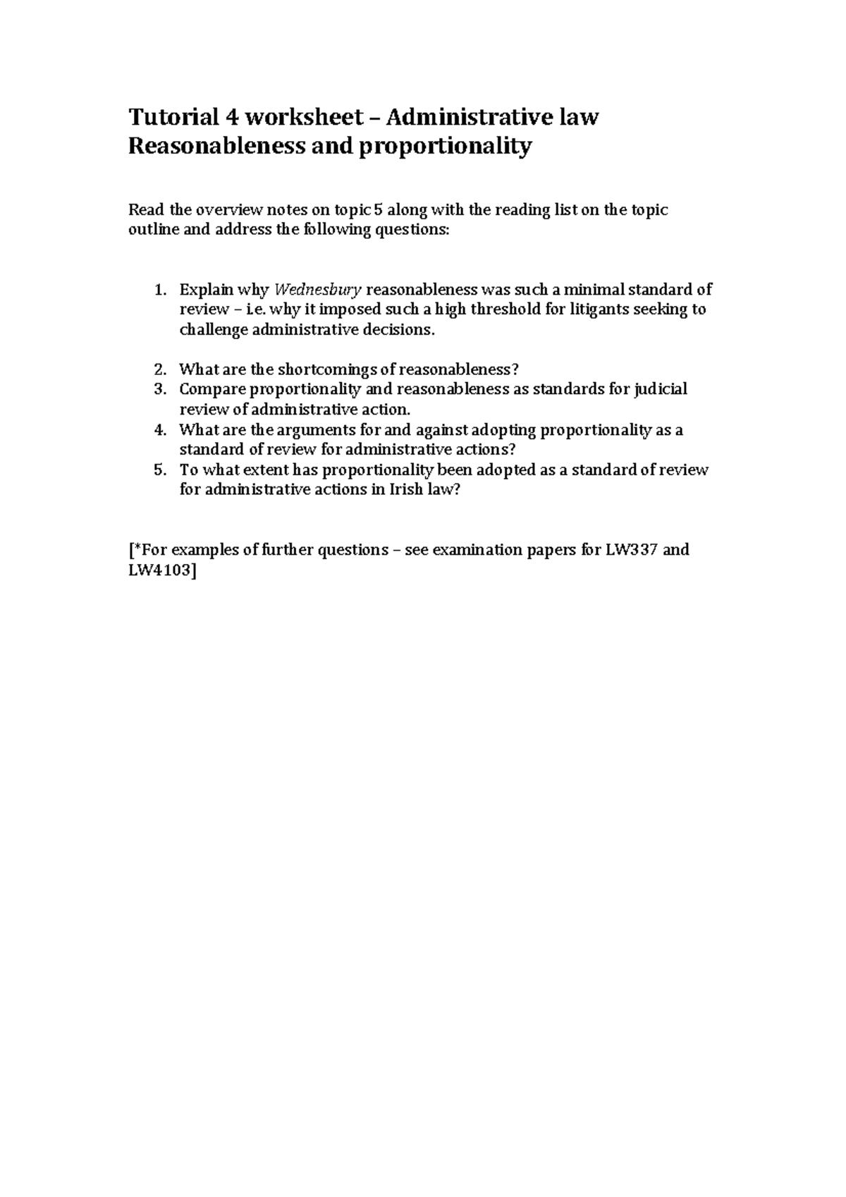 Tutorial 4 worksheet - Administrative Law-1 - Tutorial 4 worksheet ...