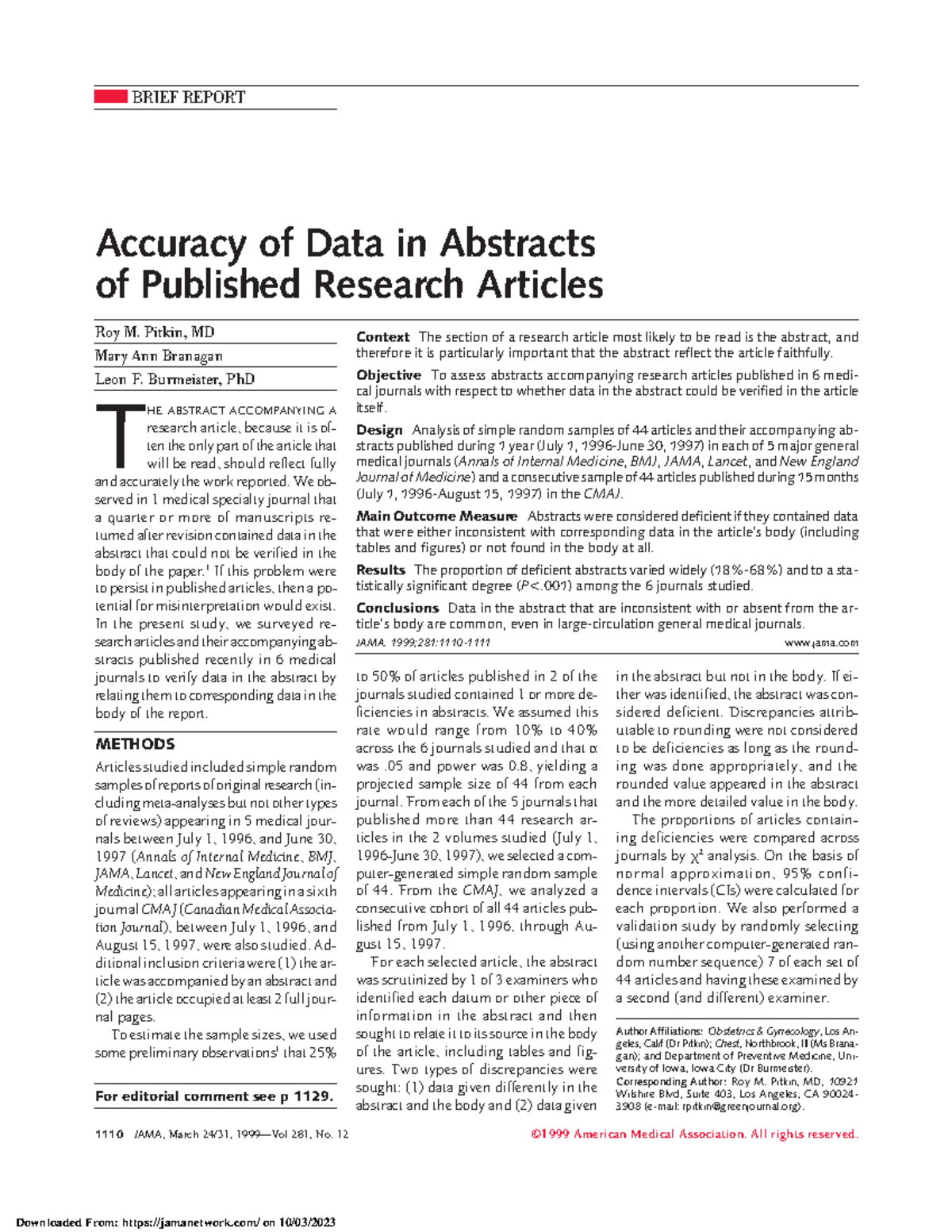 Jbr80371 - research article - BRIEF REPORT Accuracy of Data in ...