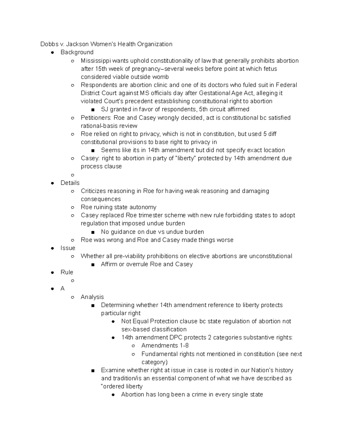 Elements 11 1 reading notes - Dobbs v. Jackson Women’s Health ...