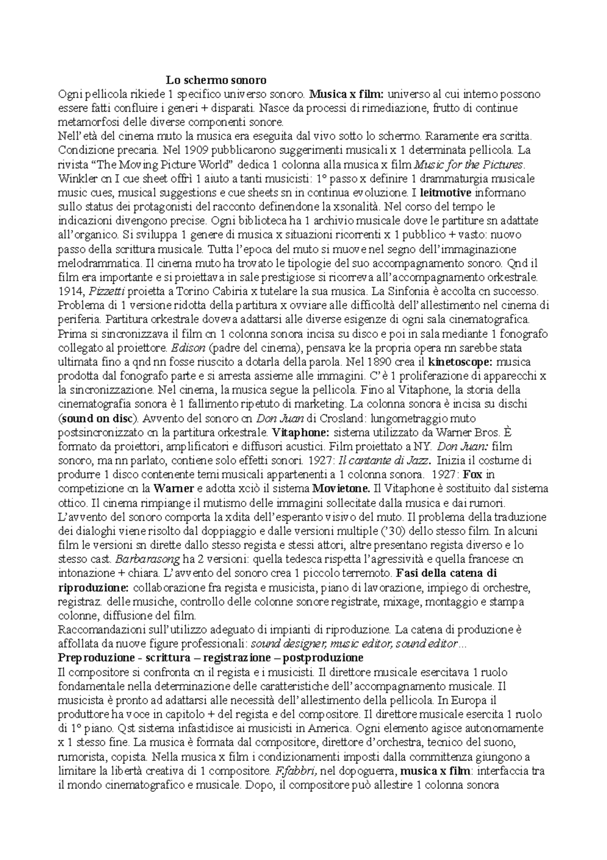 Lo schermo sonoro - storia della musica - Lo schermo sonoro Ogni ...