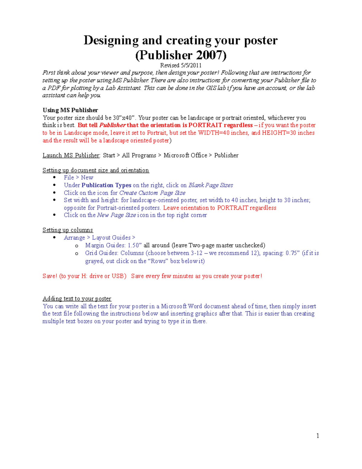 Designing and Creating you Poster-Publisher set-up and PDF directions ...