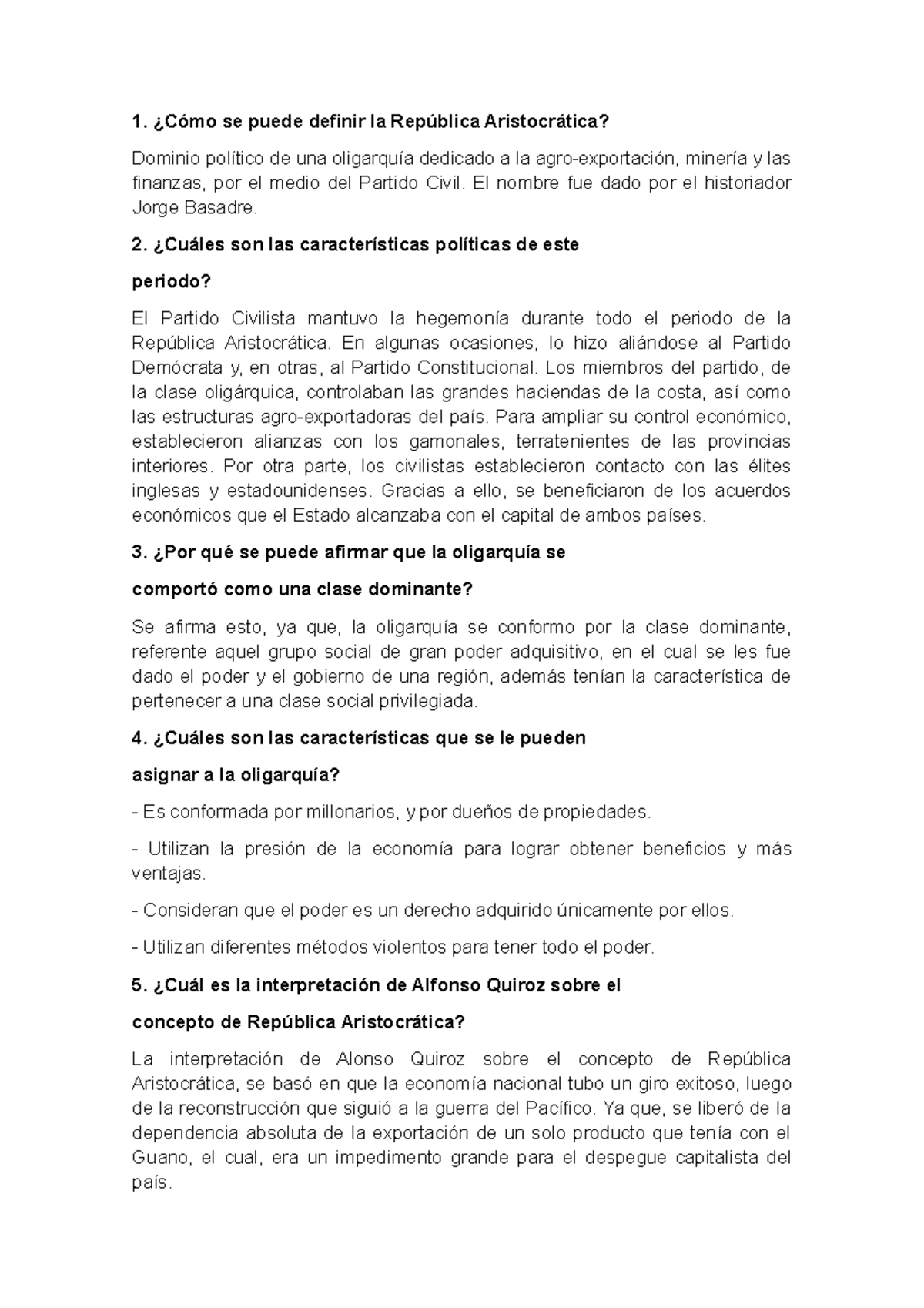 PDPA - que bien - 1. ¿Cómo se puede definir la República Aristocrática ...