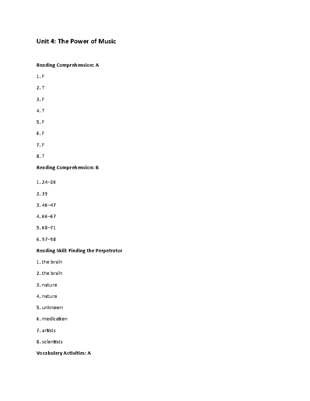 Unit 4 - hello - Unit 4: The Power of Music Reading Comprehension: A F ...