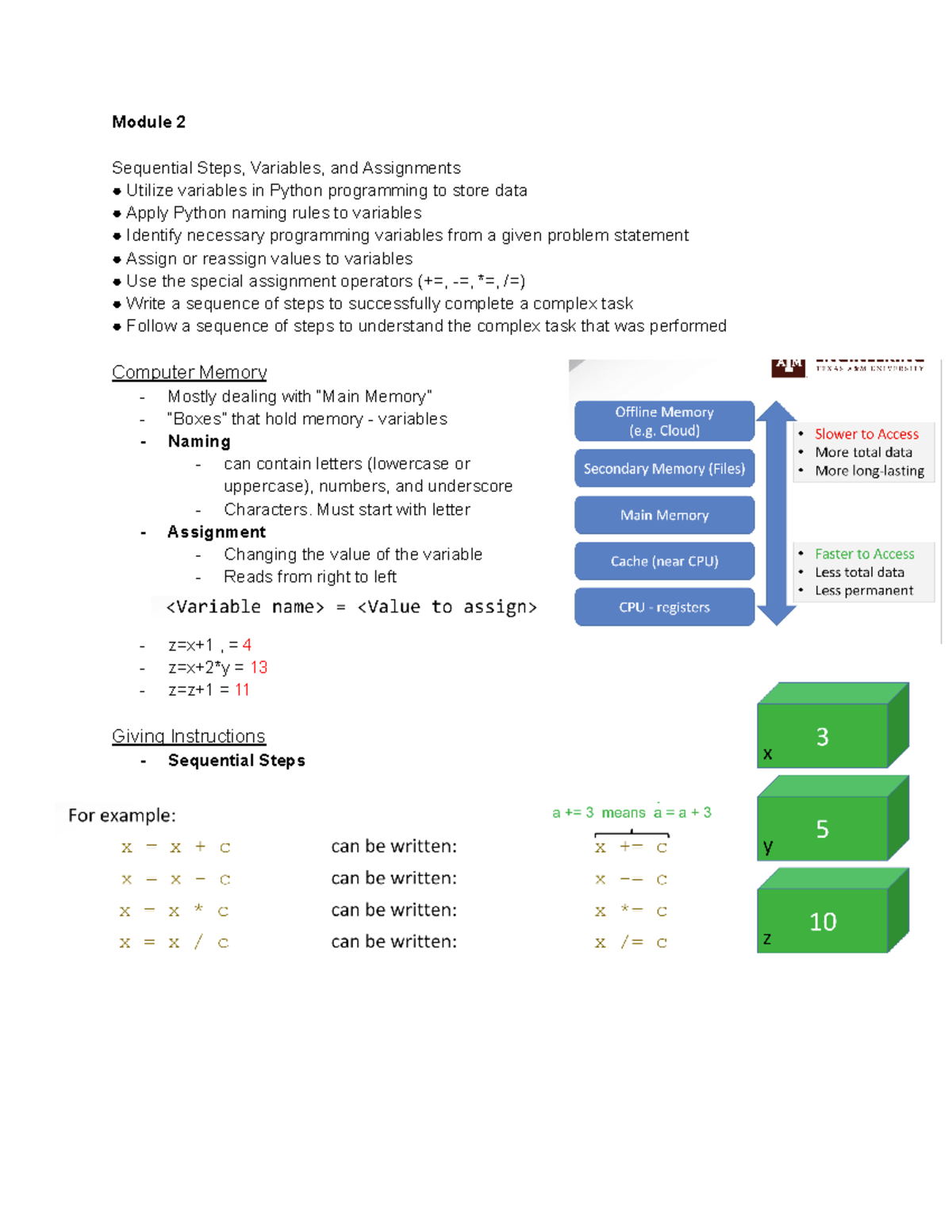 Engr 102 Engr Lab I Computation Module 2 Module 2 Sequential Steps Variables And 