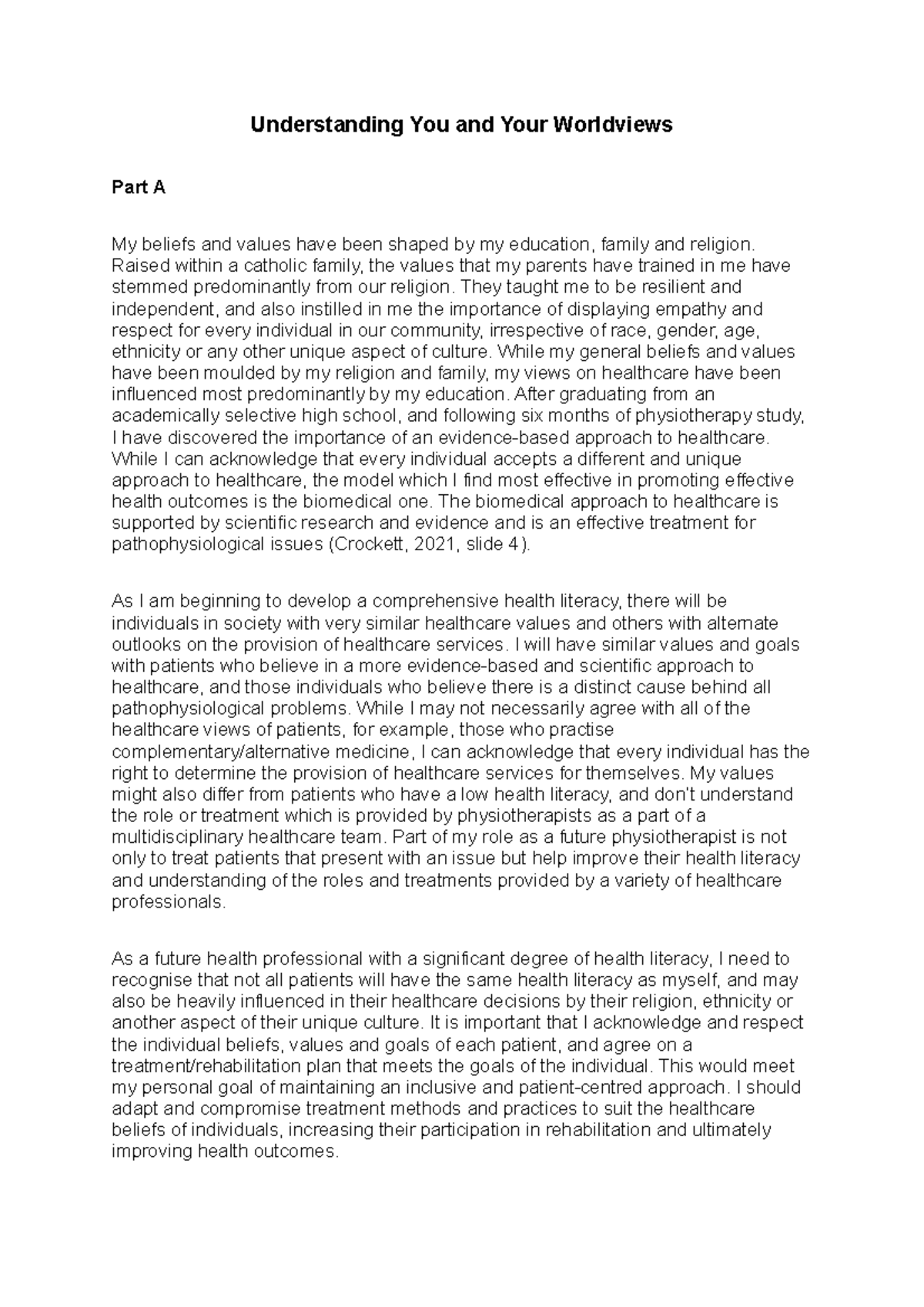 Assessment 4 - Understanding you & your worldviews - Understanding You ...