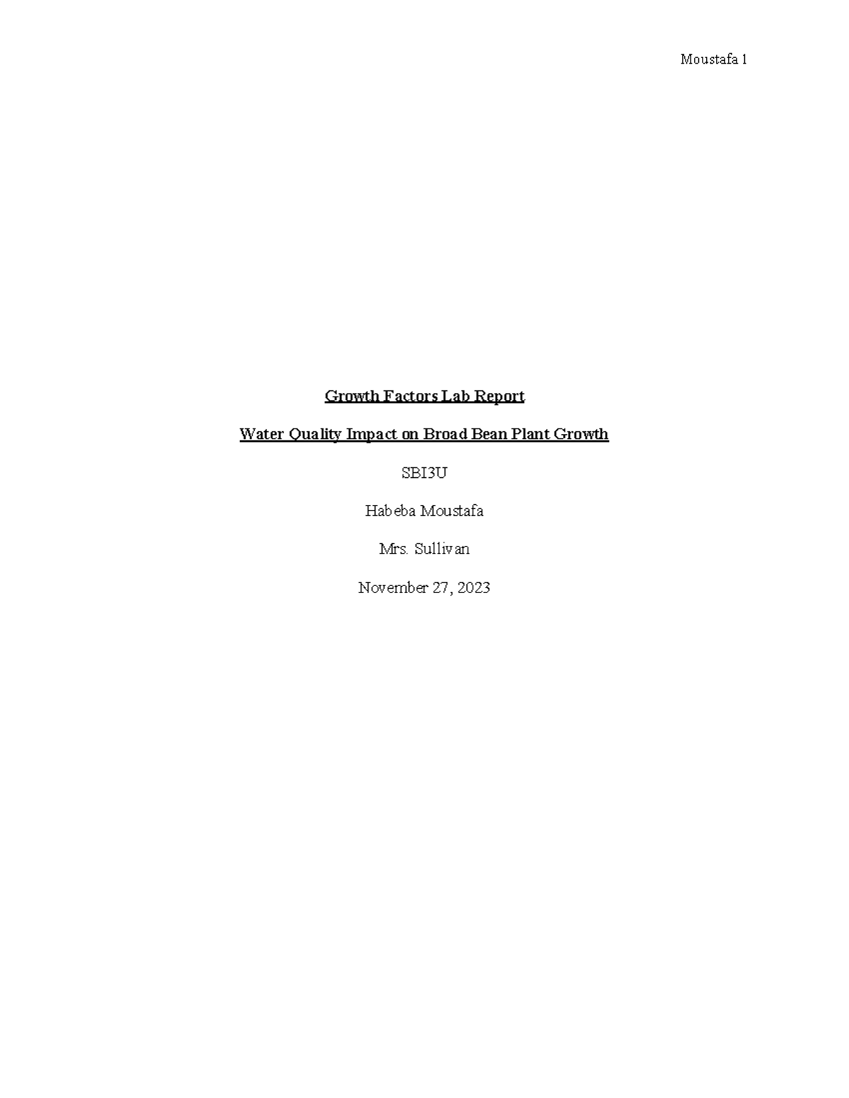 SBI3U Growth Factors Lab Report Water Quality Impact on Broad Bean ...