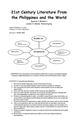 21st CLPW Q2 Module 1 Lesson 3 - 21 st Century Literature from the Philippines and the World ...