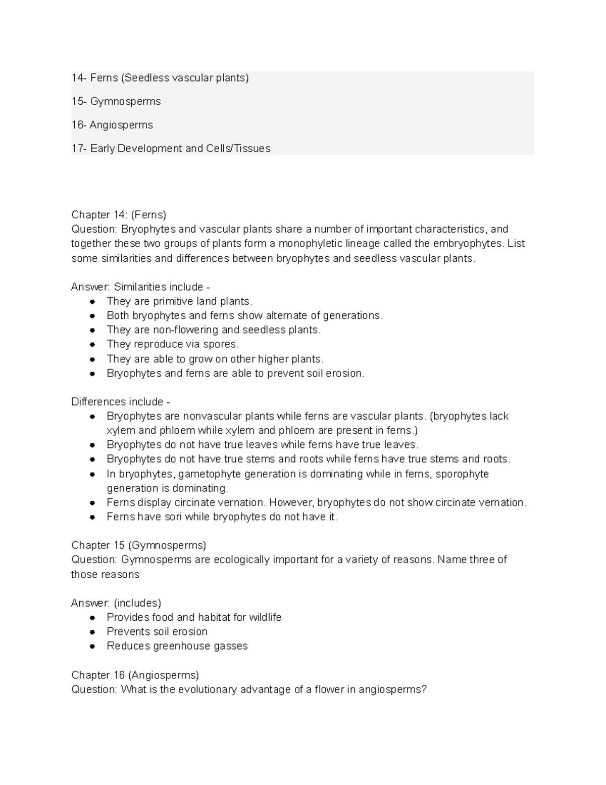 Botany Test Review Question - 14- Ferns (Seedless vascular plants) 15 ...