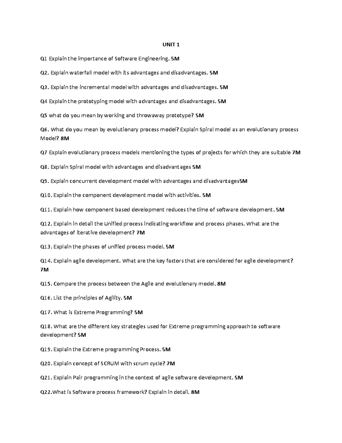 QB Software Engineering Unit1&2 - UNIT 1 Q1 Explain the importance of Software Engineering. 5M ...