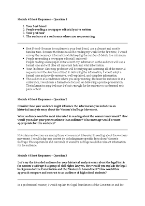 HIS 200 writing plan 3 - Module 3 Short Responses – Question 1 What ...
