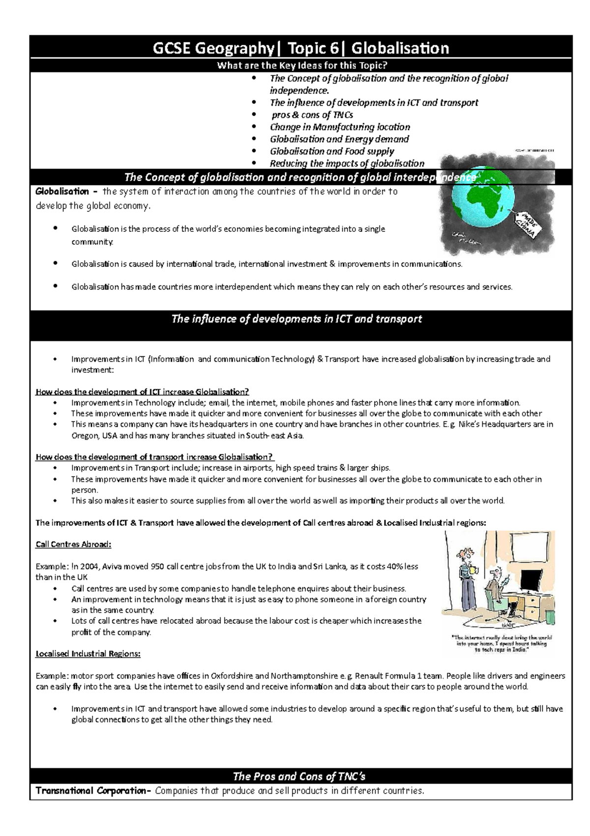 6 Globalisation Revision Notes - GCSE Geography| Topic 6| Globalisation ...