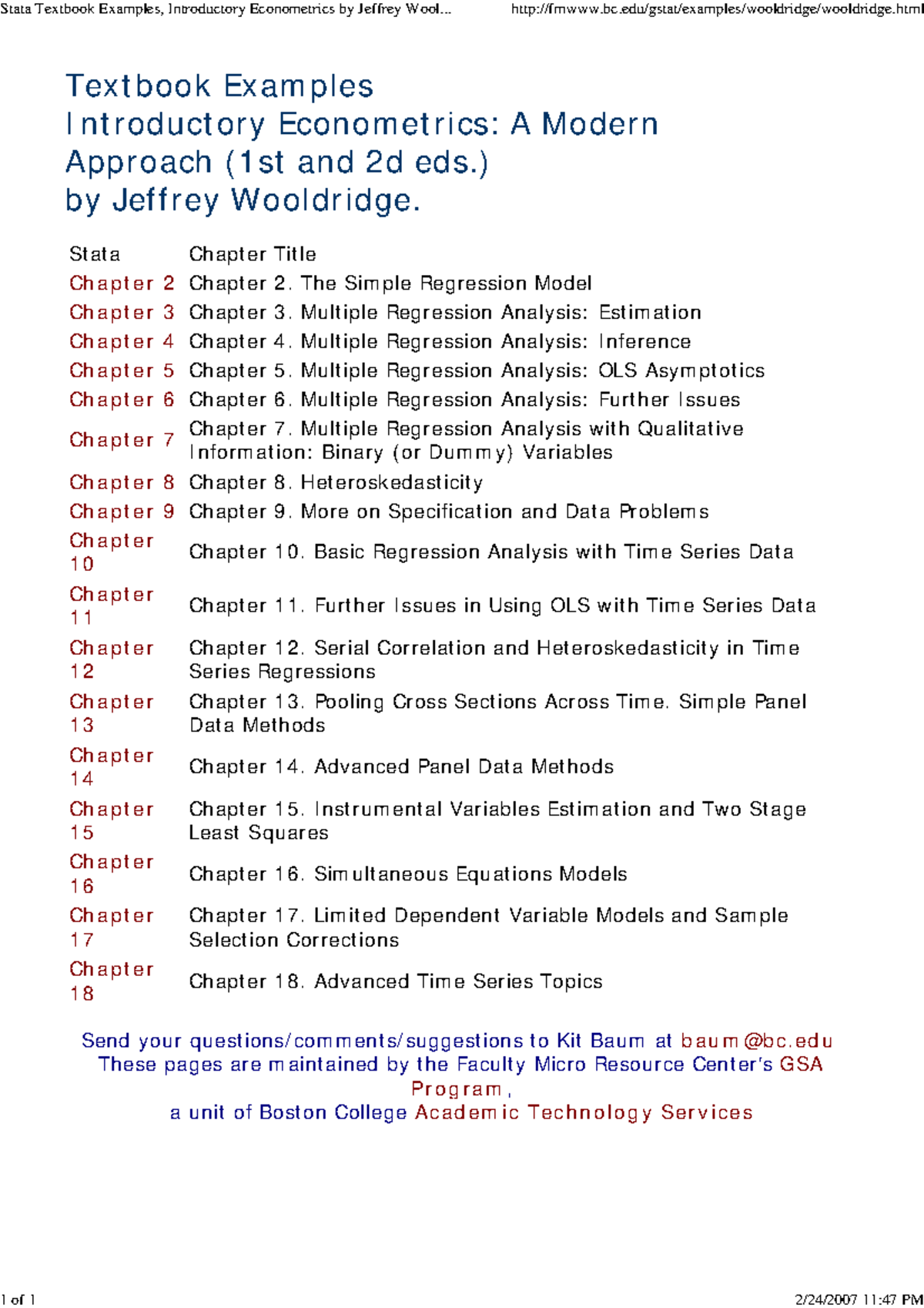 Stata Textbook Examples Introductory Econometrics by Jeffrey - .. - Studocu