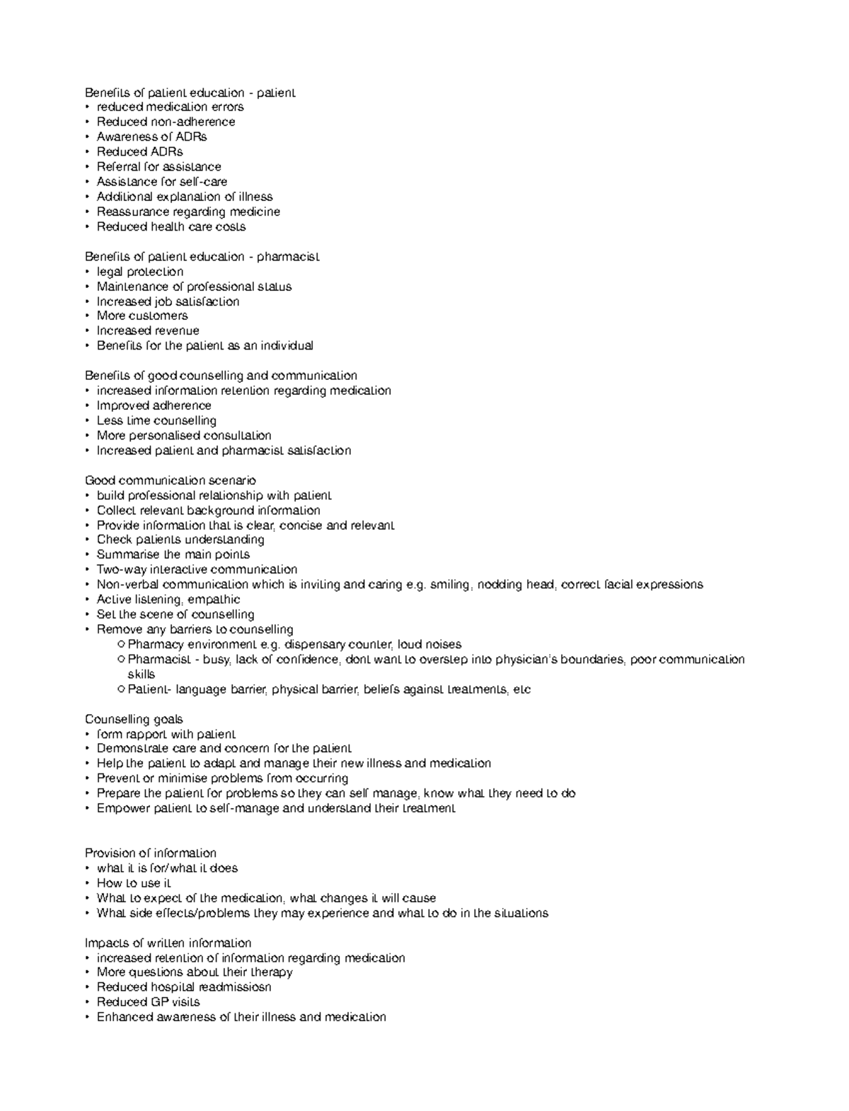 Pharmacy practice: Communication lecture notes - PHAR2822 - USyd - Studocu