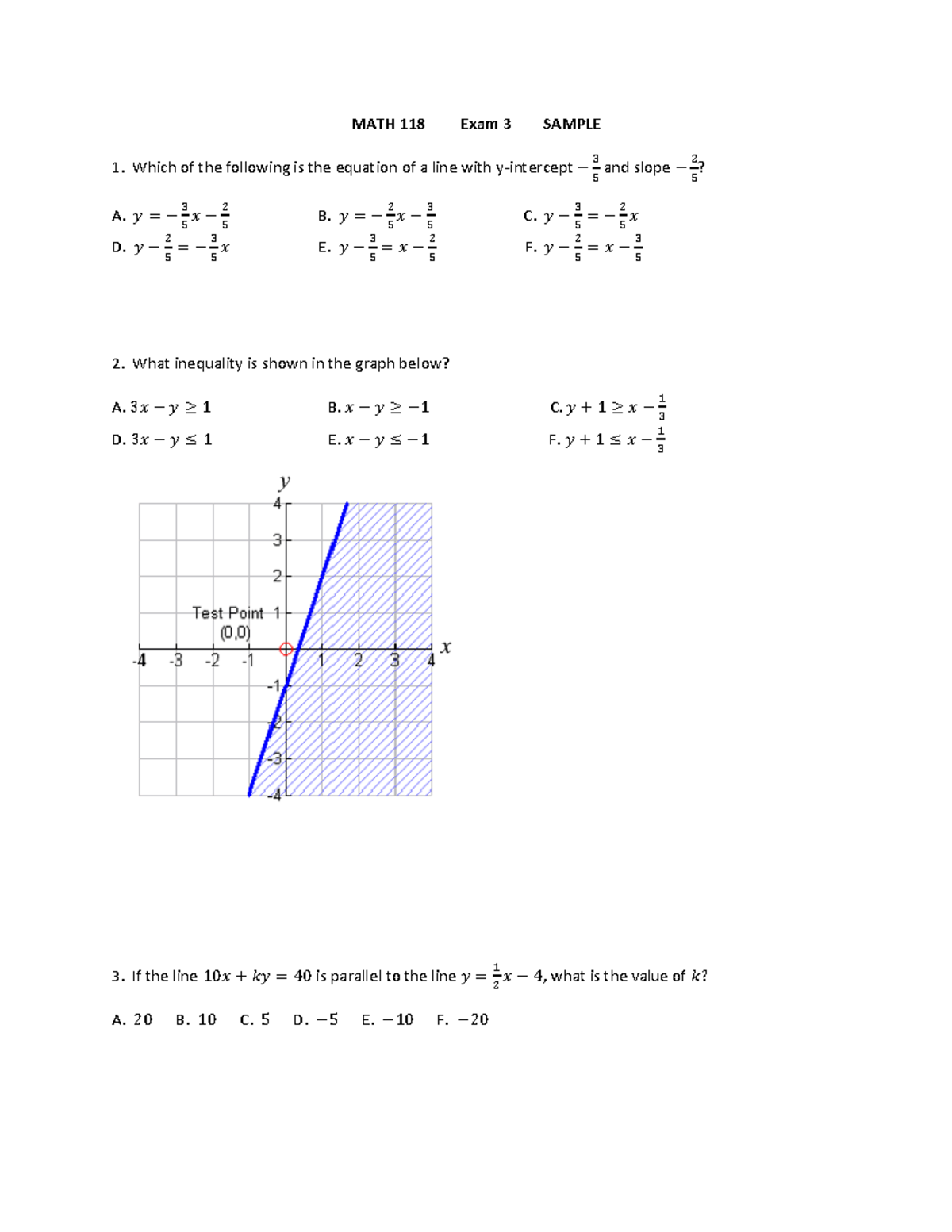 M118 E3 Sample - EXAM 3 - MATH 118 Exam 3 SAMPLE Which of the following ...