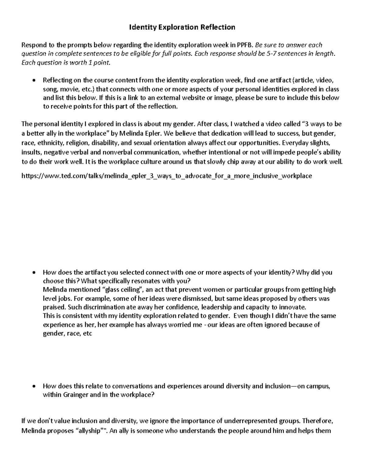 Identity Exploration Reflection - Identity Exploration Reflection ...