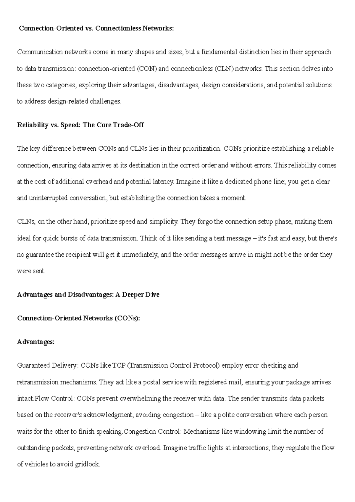 CS2 Written Assignment U1 - Connection-Oriented vs. Connectionless Networks: Communication ...