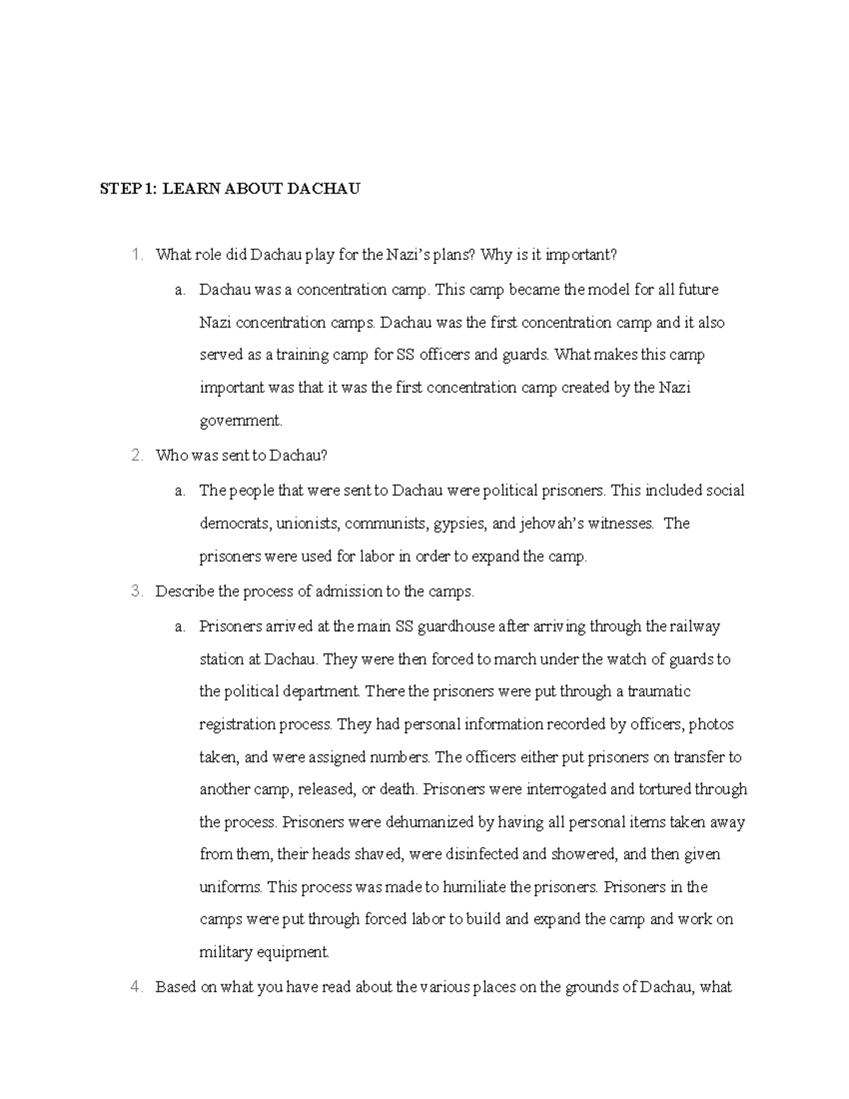 Unit 5 lab (holocaust) - STEP 1: LEARN ABOUT DACHAU What role did ...