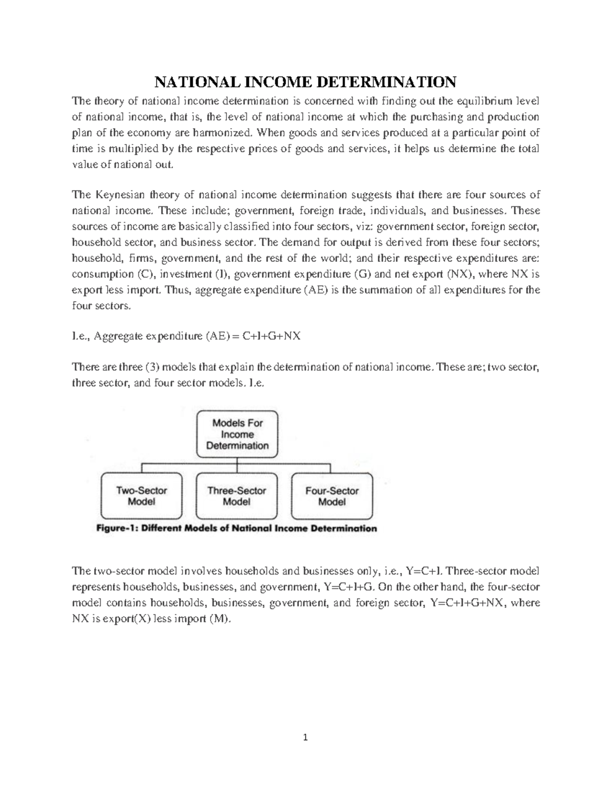 Lecture Notes - National Income Determinantion - NATIONAL INCOME ...