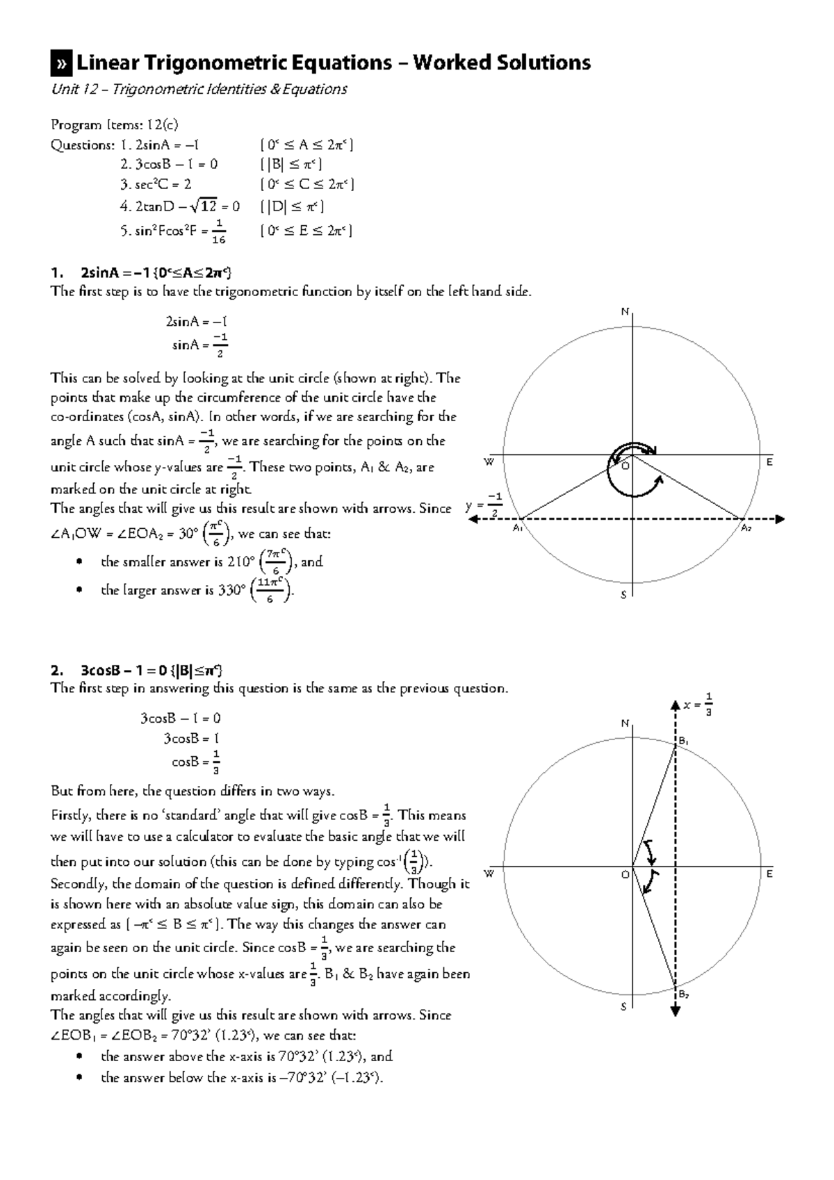 Linear Trig Eqns - .». Linear Trigonometric Equations – Worked