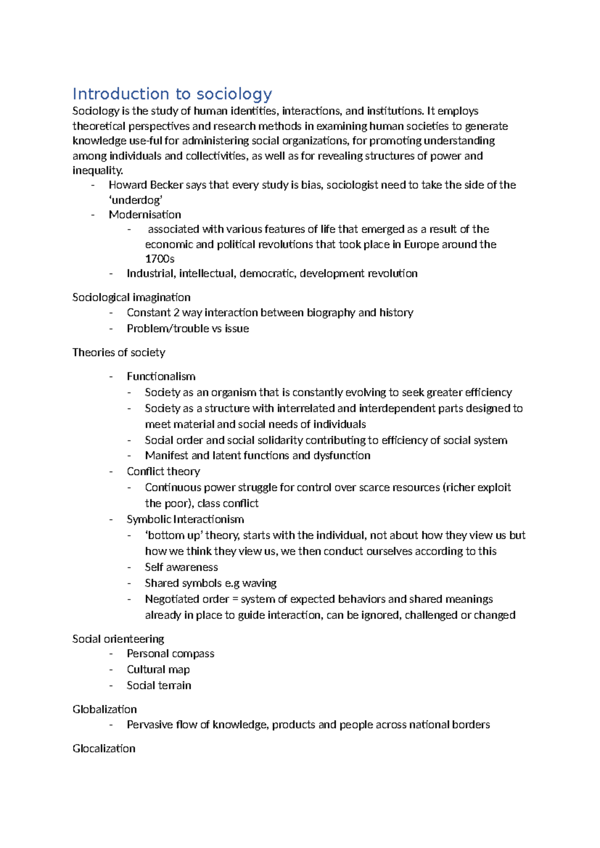 Sc1101 notes full year - Introduction to sociology Sociology is the ...