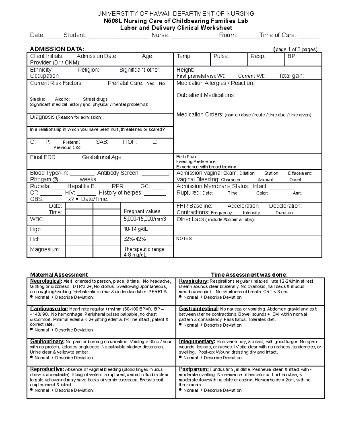Labor+ +Delivery+Clinical+Worksheet+ rev2020 -1 - UNIVERSTITY OF HAWAII ...