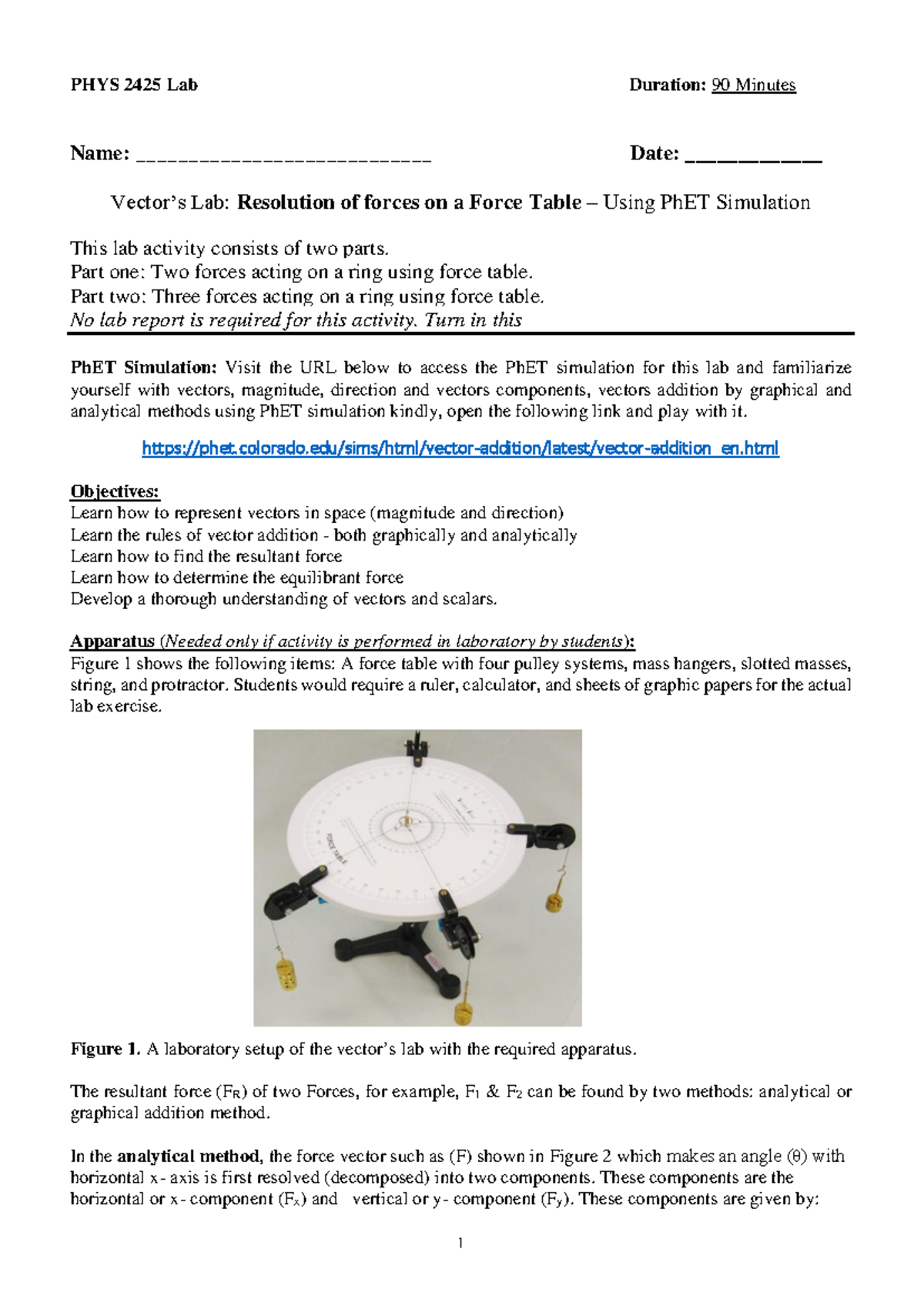 Vector's Lab - Vector Lab Lab 2 - PHYS 2425 Lab Duration: 90 Minutes ...