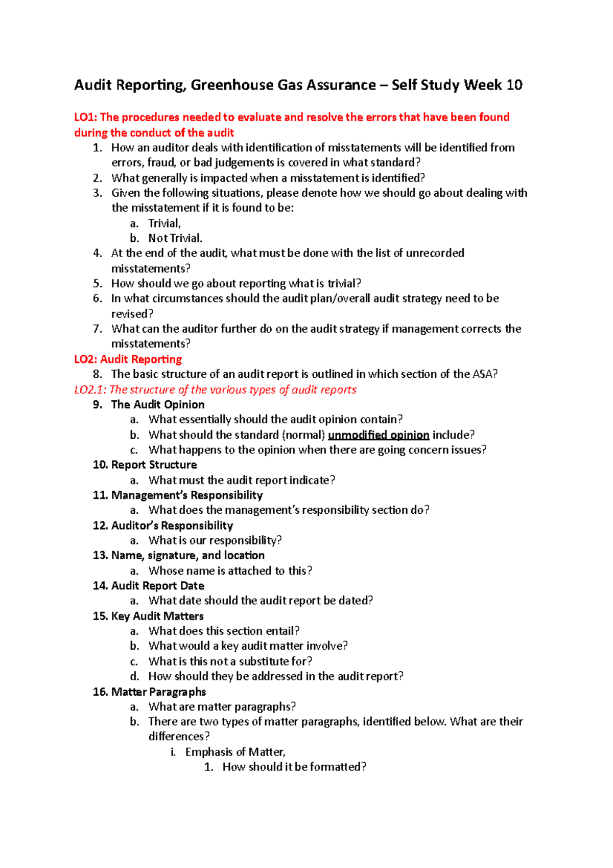 Week 10 - Audit Reporting, Greenhouse Gas Assurance - Audit Reporting ...