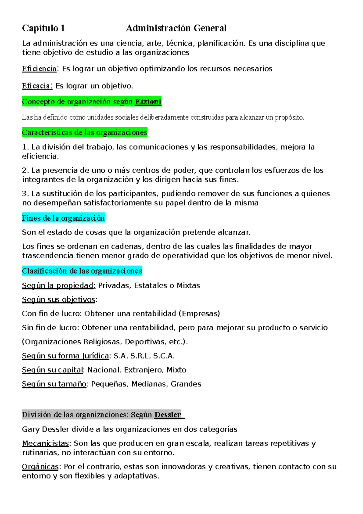 Resumen de Adm. General - Capítulo 1 Administración General La ...