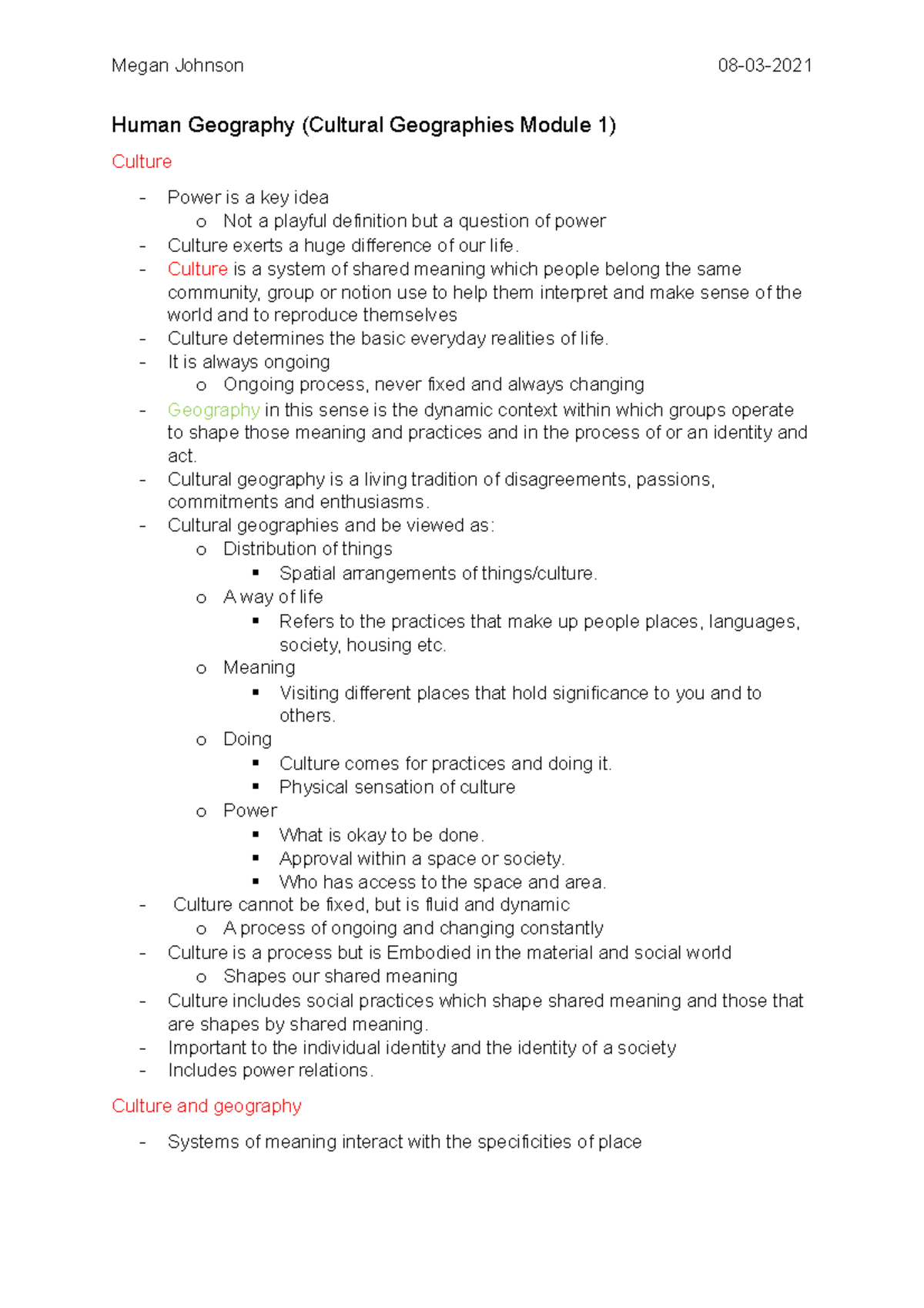 Cultural Geography - Megan Johnson 08-03- Human Geography (Cultural ...