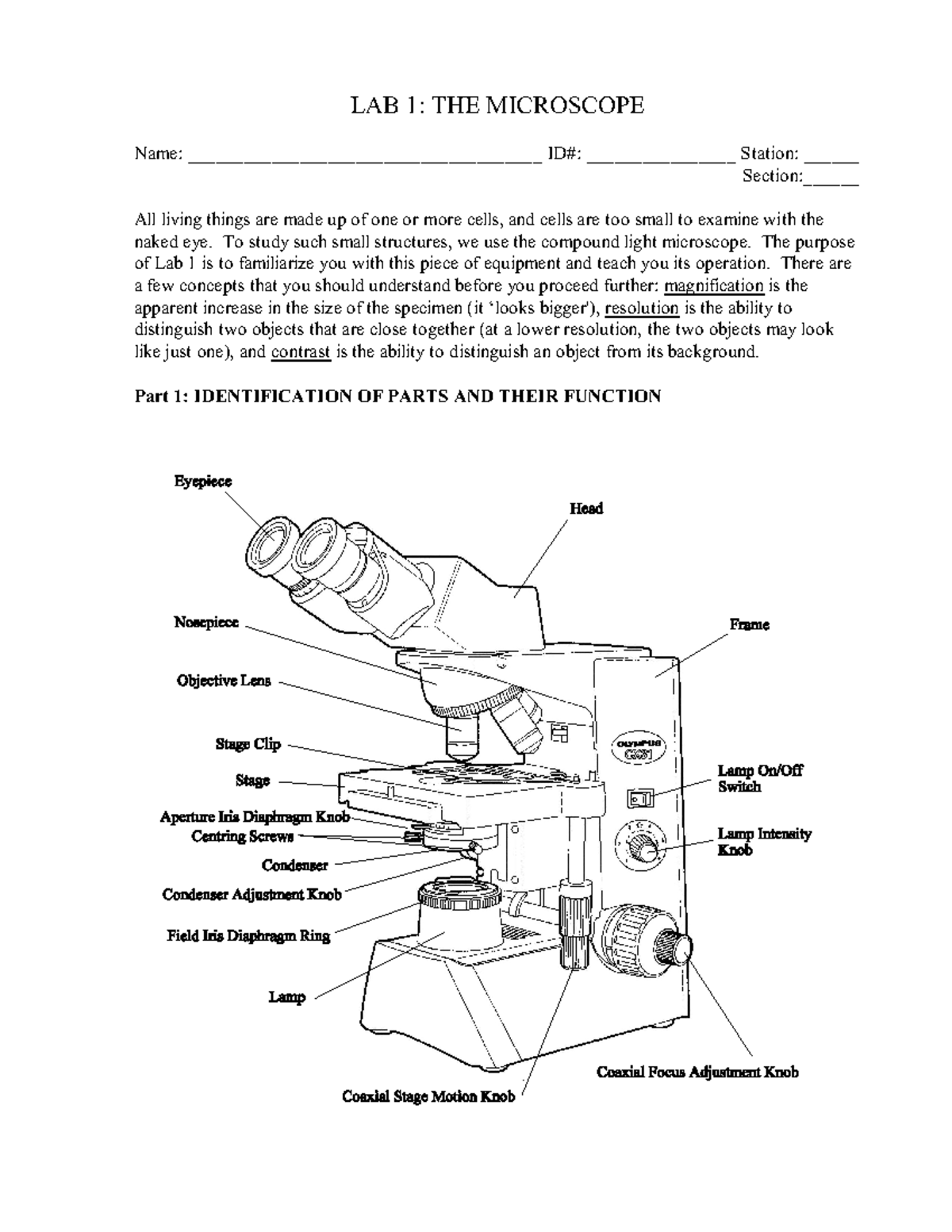 BIOL 201 fall 2020 lab manuals for lab 1 (in person labs) - LAB 1: THE ...