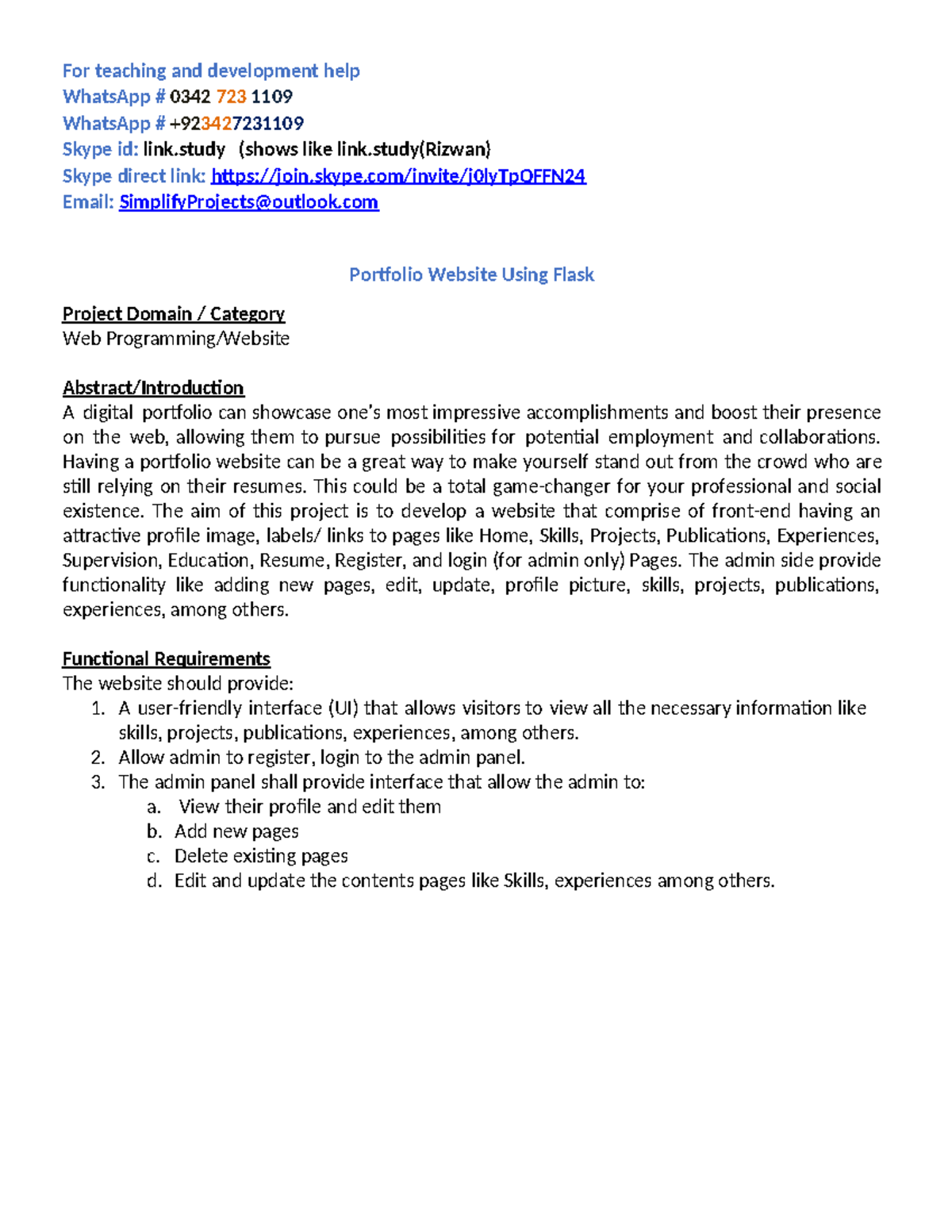 Portfolio Website Using Flask - For teaching and development help WhatsApp # 0342 723 1109 ...