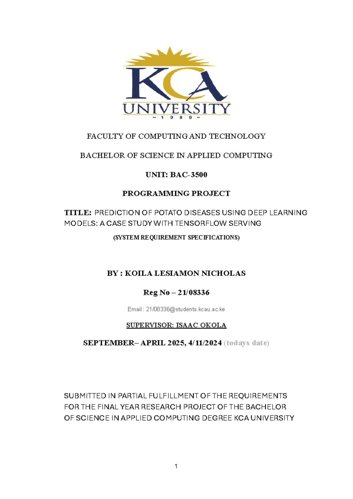 SRS - srs - FACULTY OF COMPUTING AND TECHNOLOGY BACHELOR OF SCIENCE IN ...