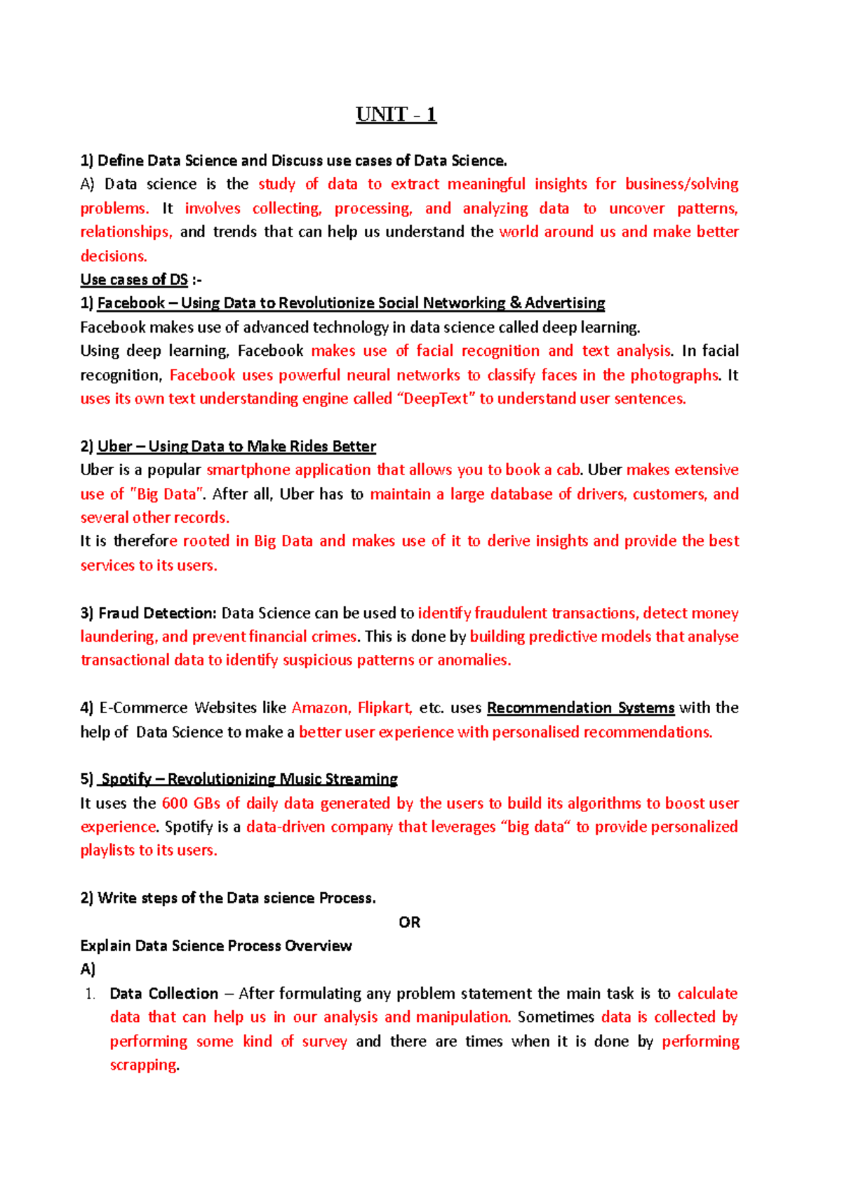Soltn DS QB - useful doc - UNIT - 1 Define Data Science and Discuss use cases of Data Science. A ...