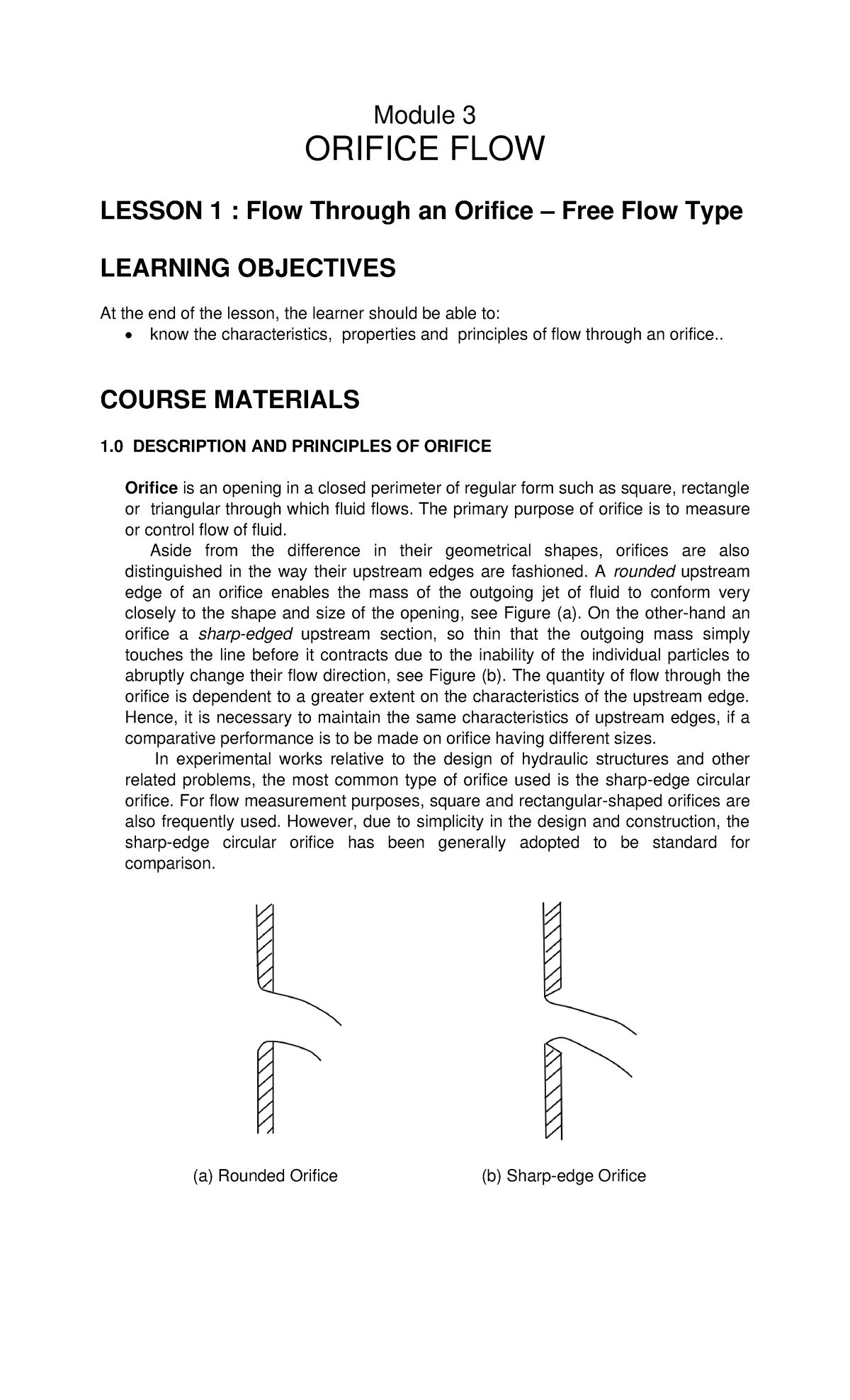 Module 3 sample problems - Module 3 ORIFICE FLOW LESSON 1 : Flow ...