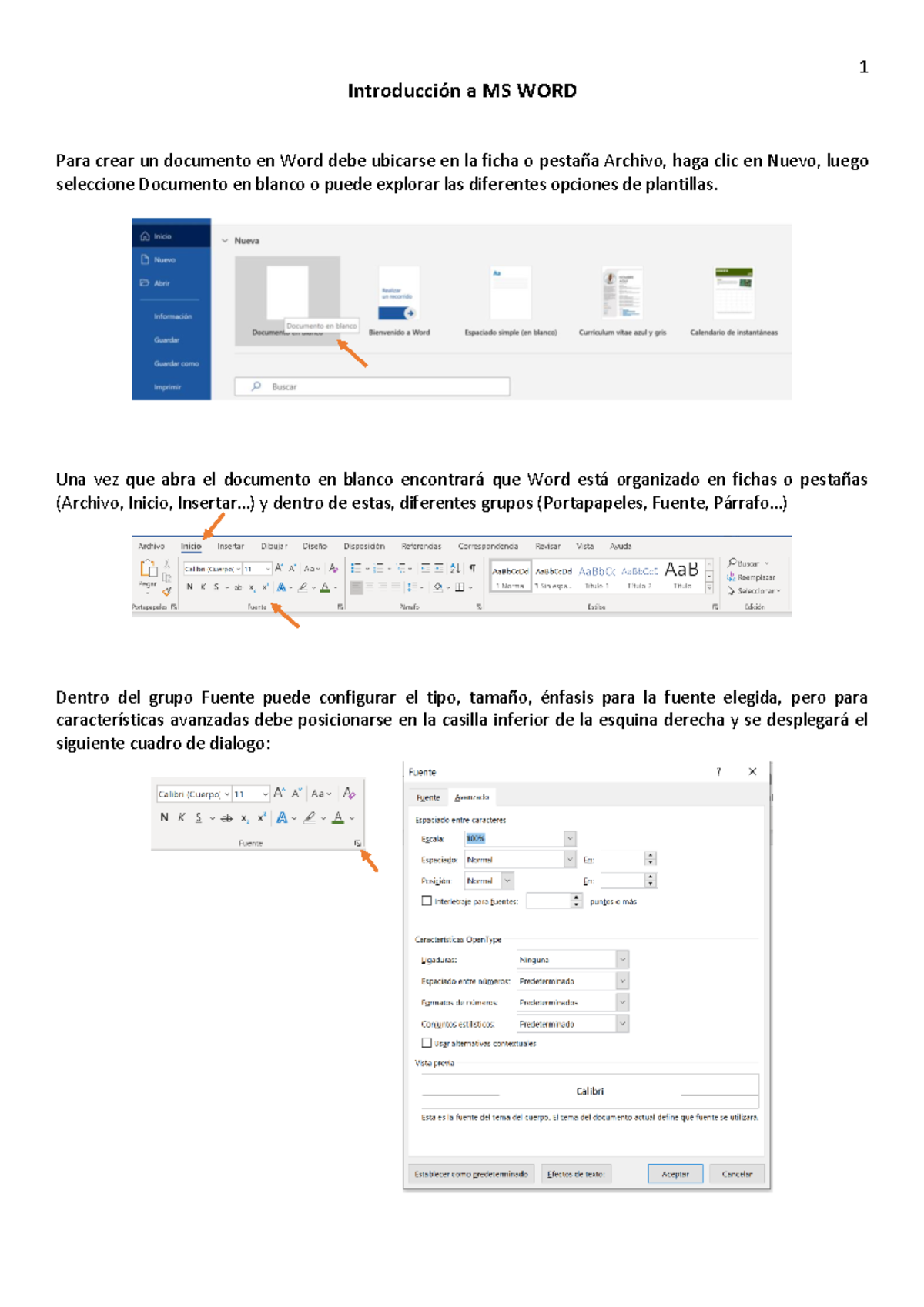Introduccion-MS-WORD - 1 Introducción a MS WORD Para crear un documento en Word debe ubicarse en ...