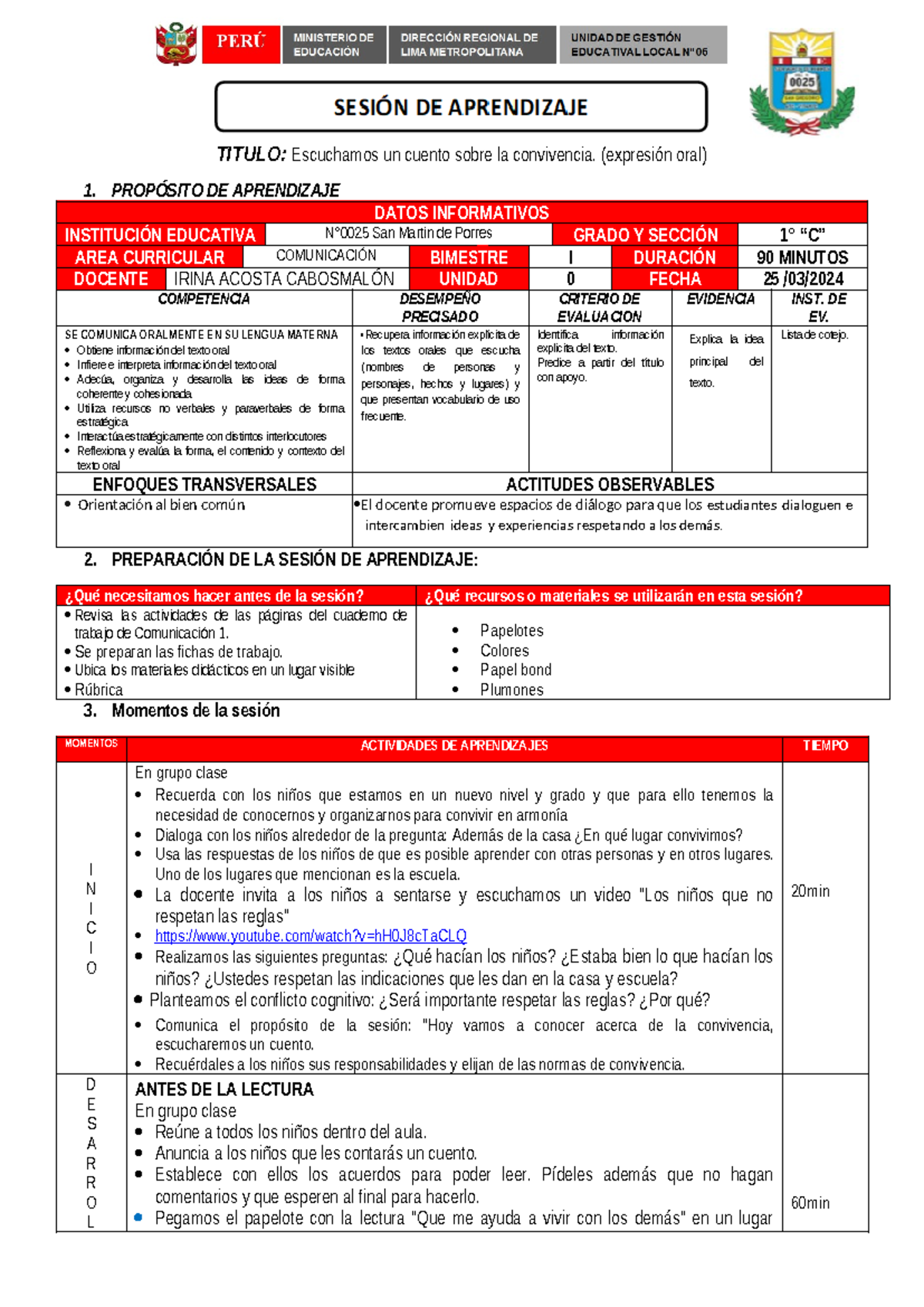 Escuchamos un cuento sobre la convivencia Comunicacion - • • TITULO: Escuchamos un cuento sobre ...