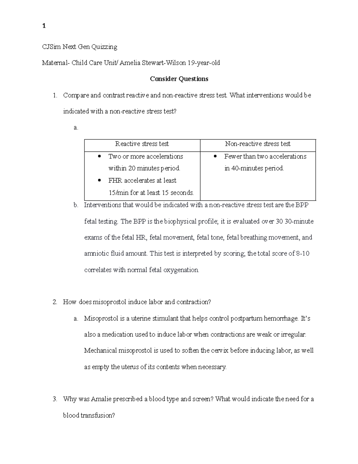 Amelia Wilson Consider Questions - CJSim Next Gen Quizzing Maternal ...